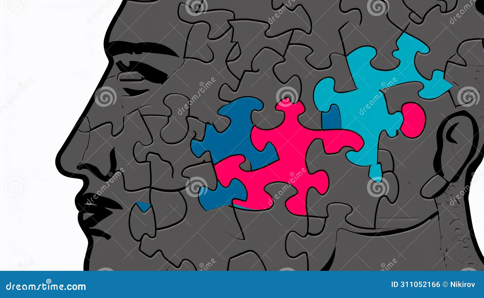 Abstract Profile of a Human Head with Puzzle Pieces Generated Image ...