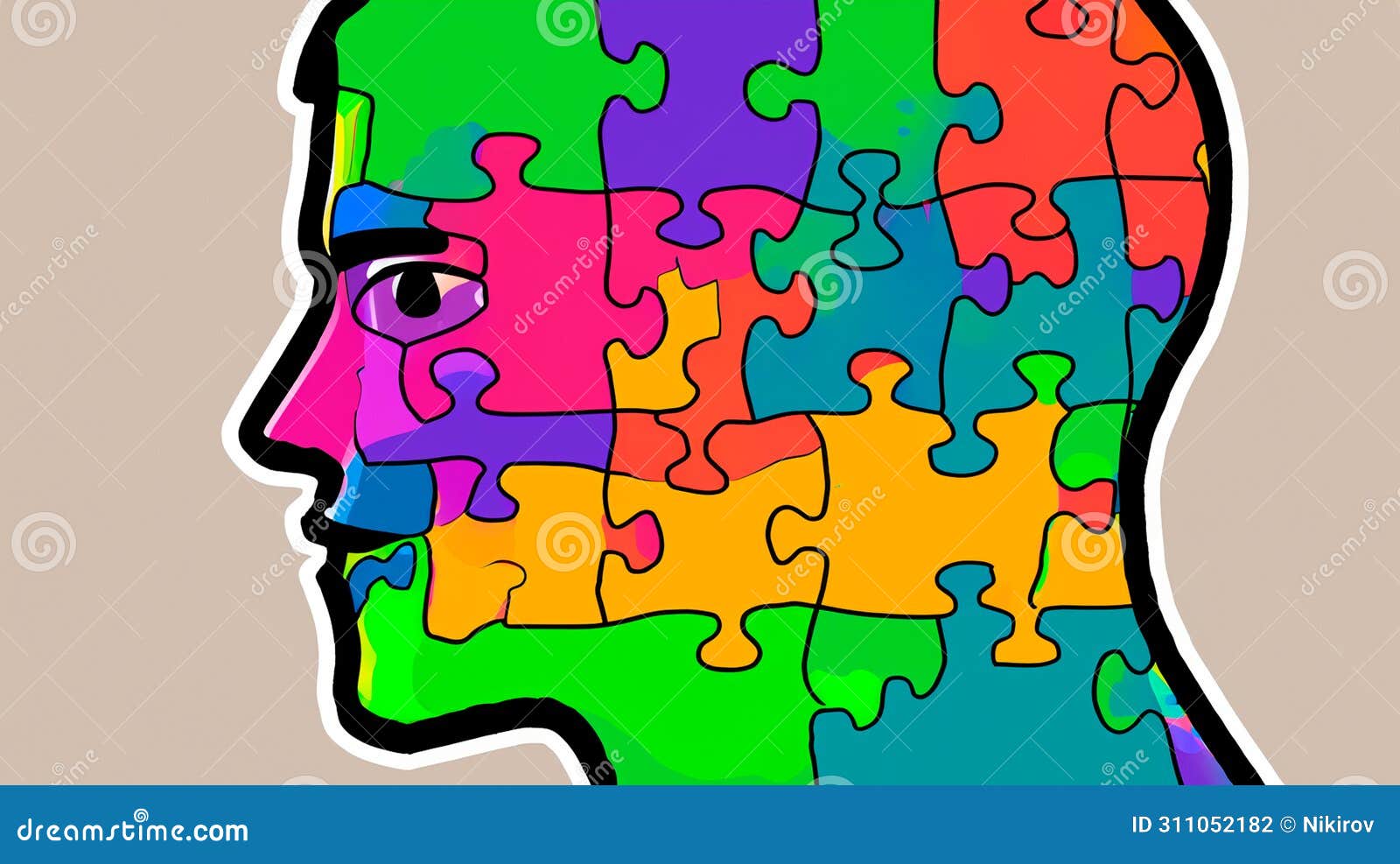 Abstract Profile of a Human Head with Puzzle Pieces Generated Image ...
