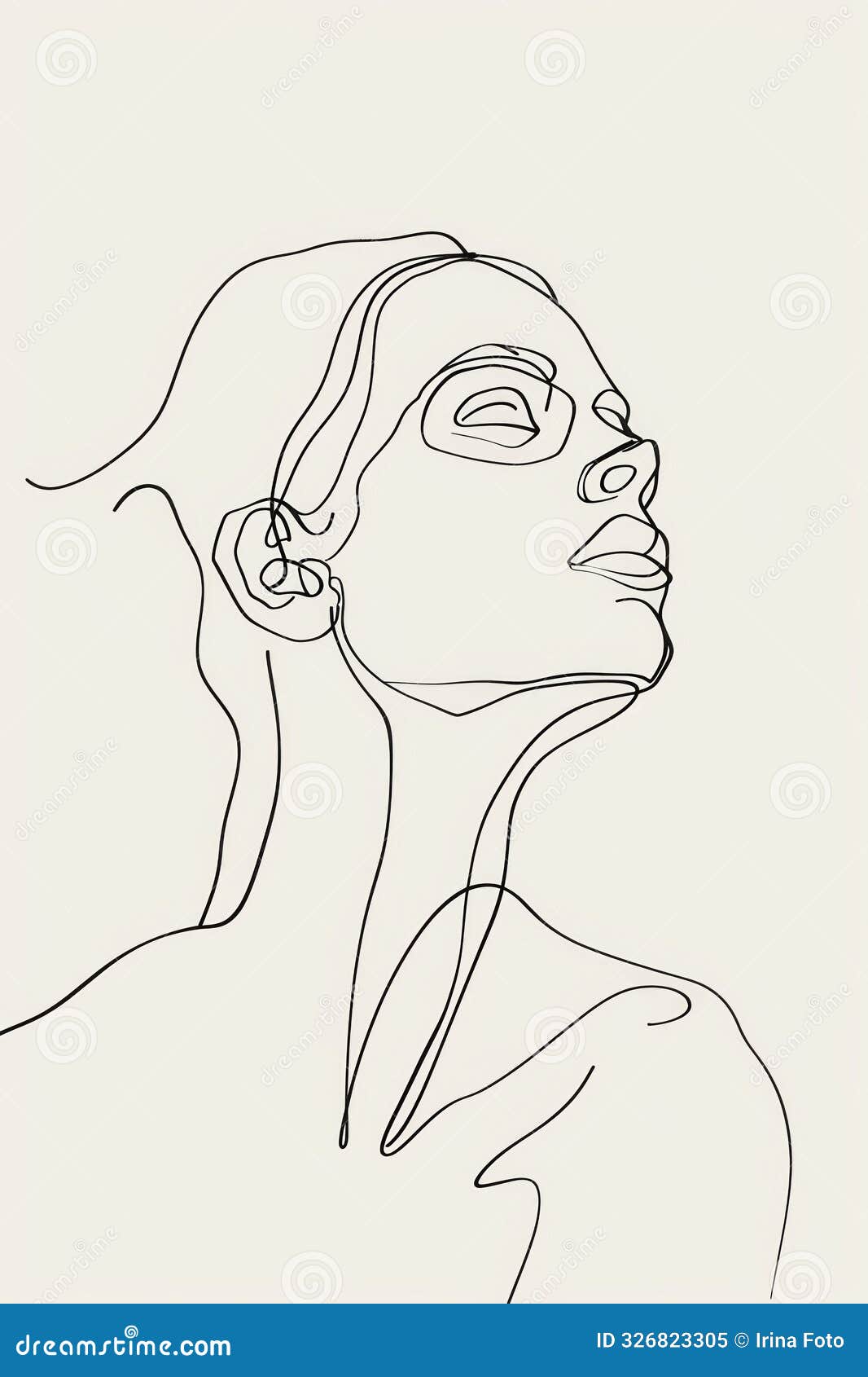 Abstract Profile Portrait of a Woman, Drawn with One Line. Stock Image ...