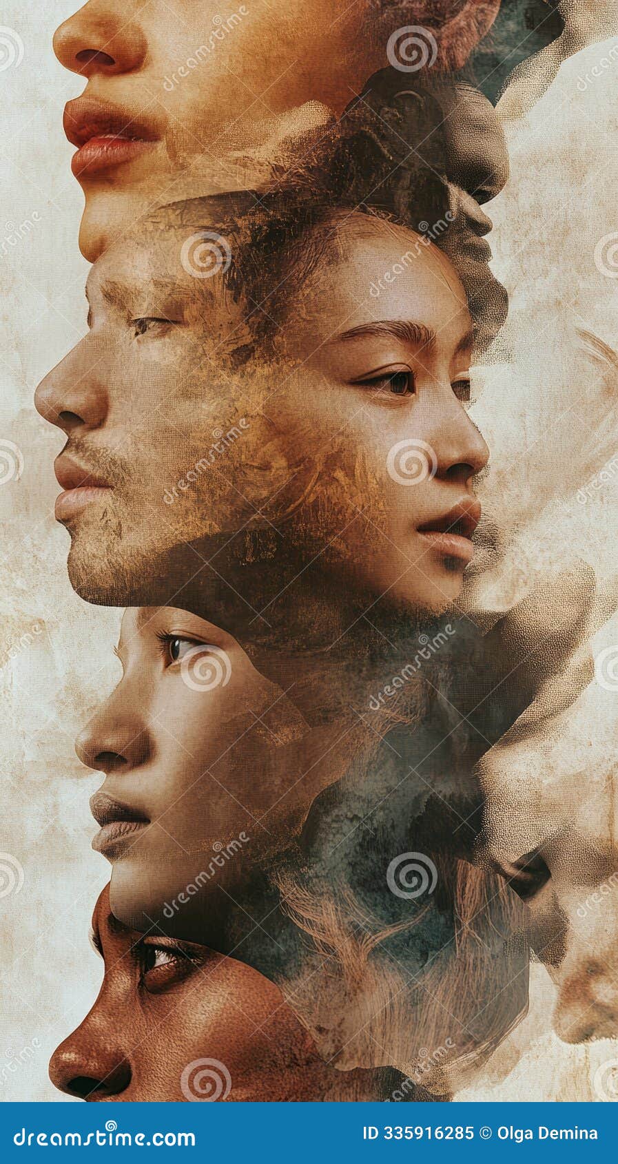 Abstract Profile Portraits of Six Diverse People in a Textured Artistic ...