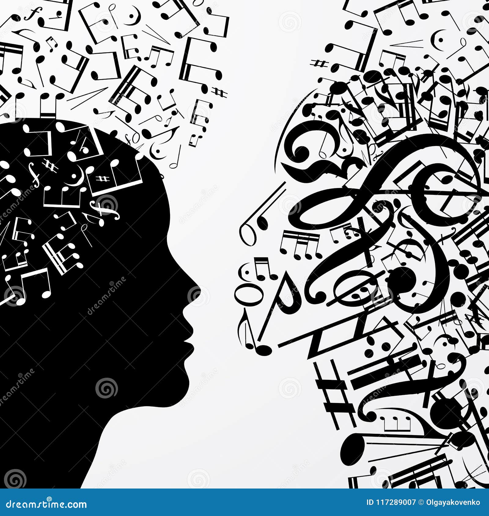 Abstract Profiles Composed of Musical Signs, Notes. Stock Vector ...