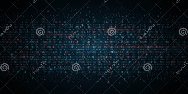 Abstract Programming Background. Blue and Red Glowing Binary Software Code. Random Binary ...