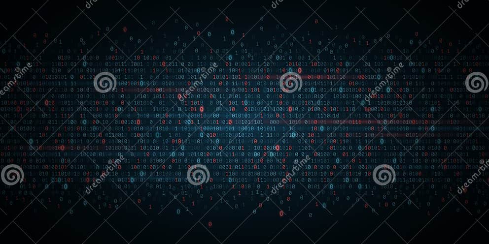 Abstract Programming Background. Blue and Red Glowing Binary Software Code. Random Binary ...