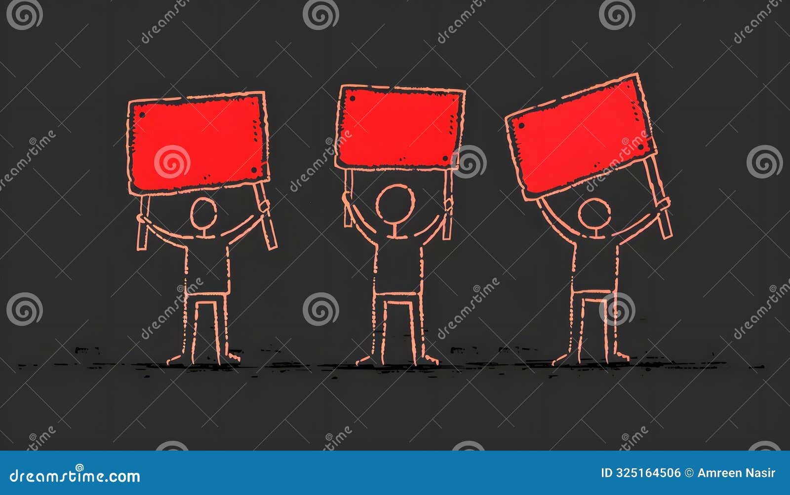 Abstract Protest Illustration with Stick Figures Holding Red Signs ...