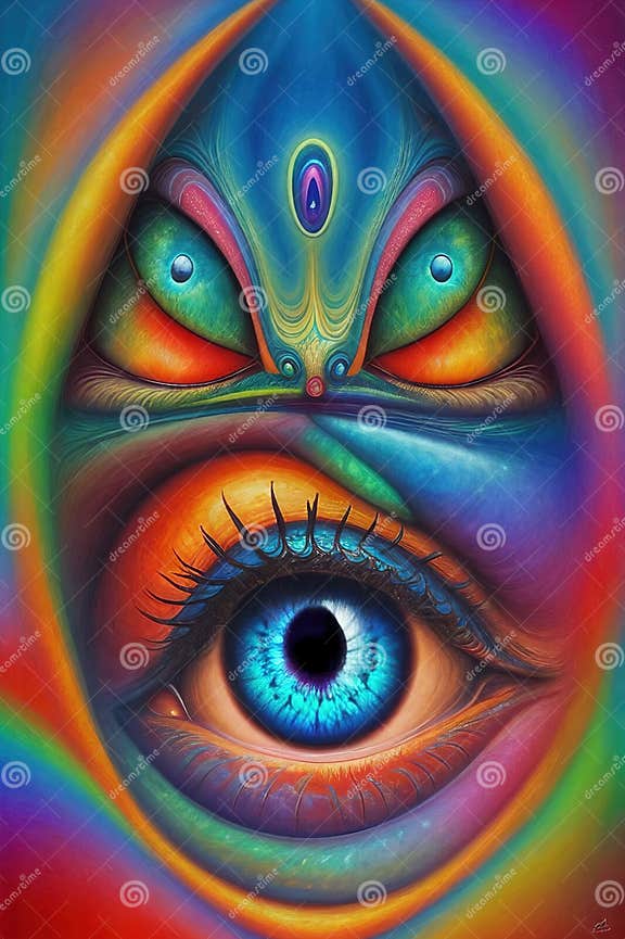 Abstract Psychedelic Background with Eyes Stock Illustration ...