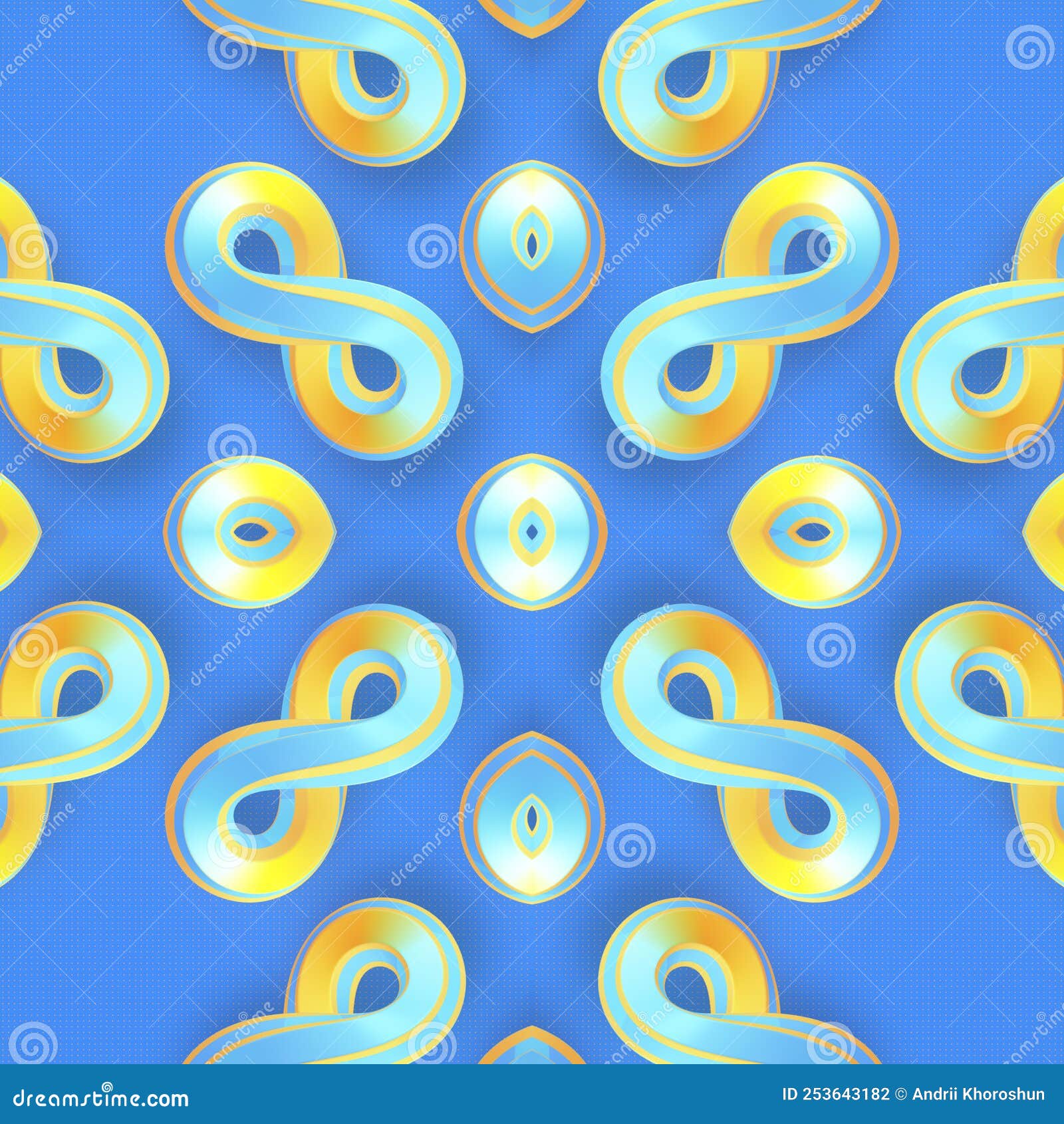 Psychedelic Pattern from a Group of Curved Figures in Blue and Yellow ...