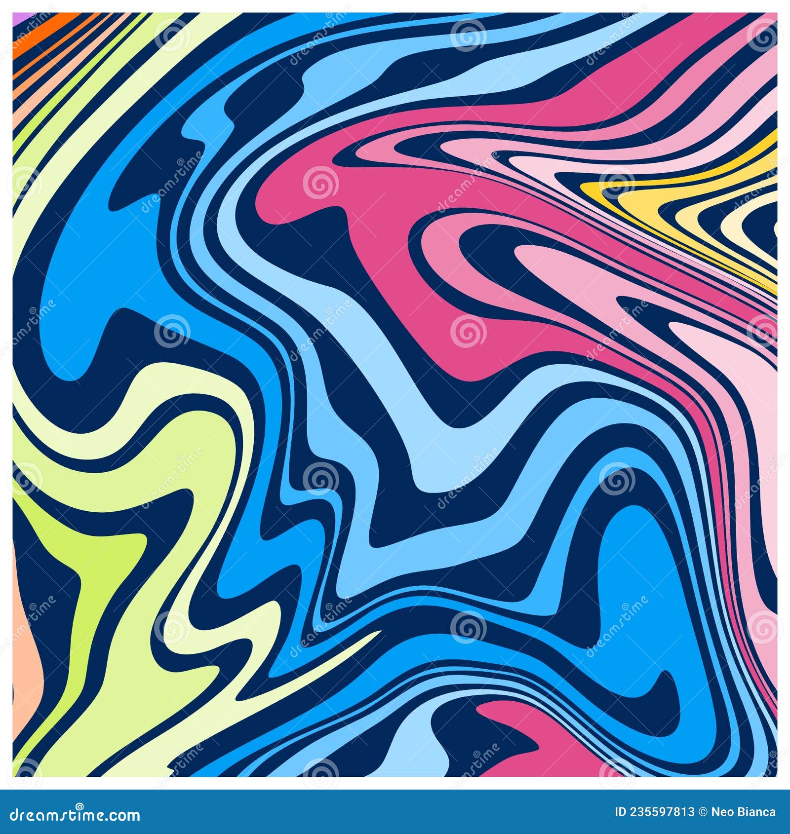 Psychedelic Wavy Background. 1960s-1970s Hippie Trippy Design. Cartoon ...
