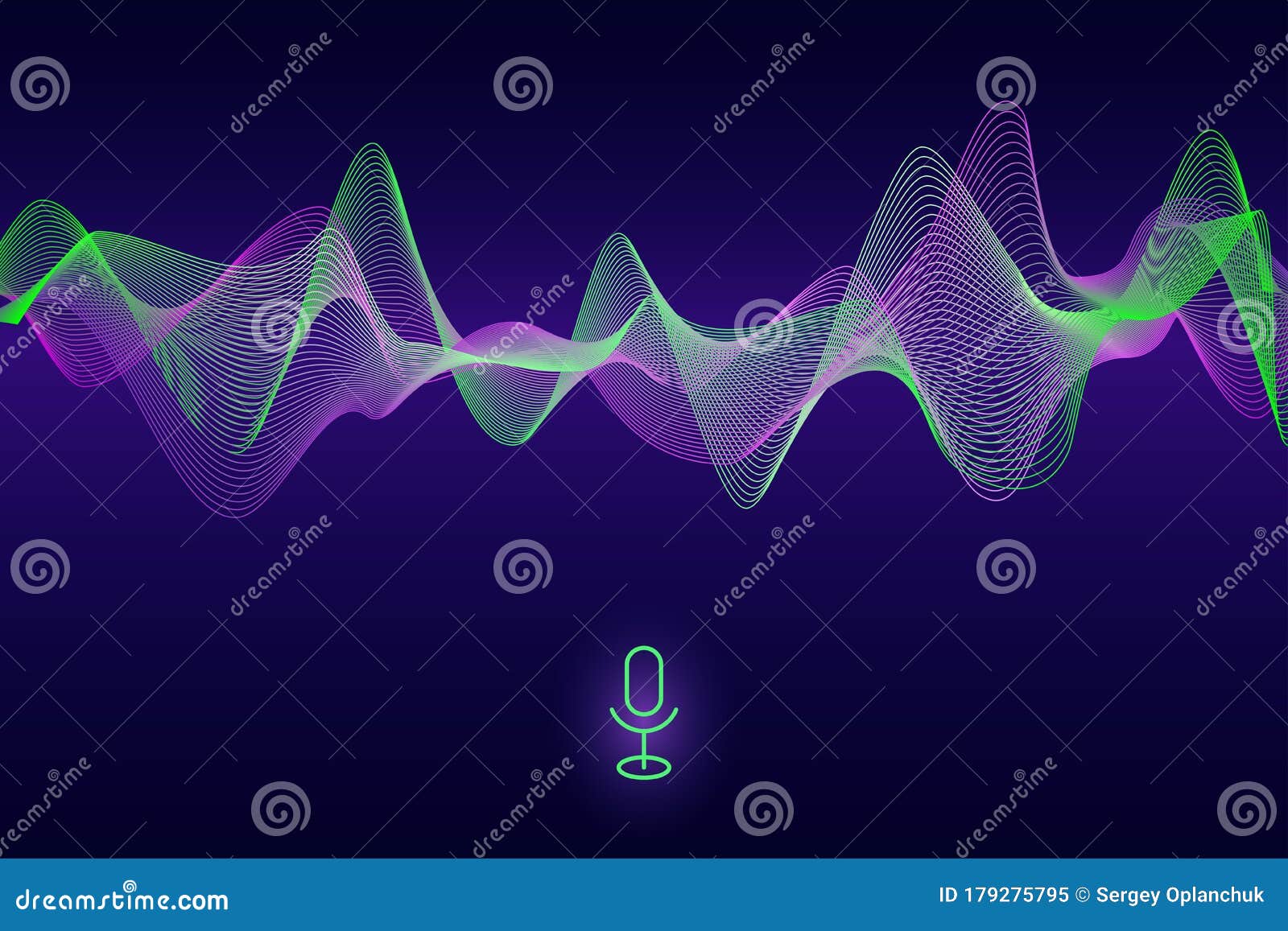 Abstract Pulse Sound Wave Vector. Voice Assistant Concept. Microphone ...