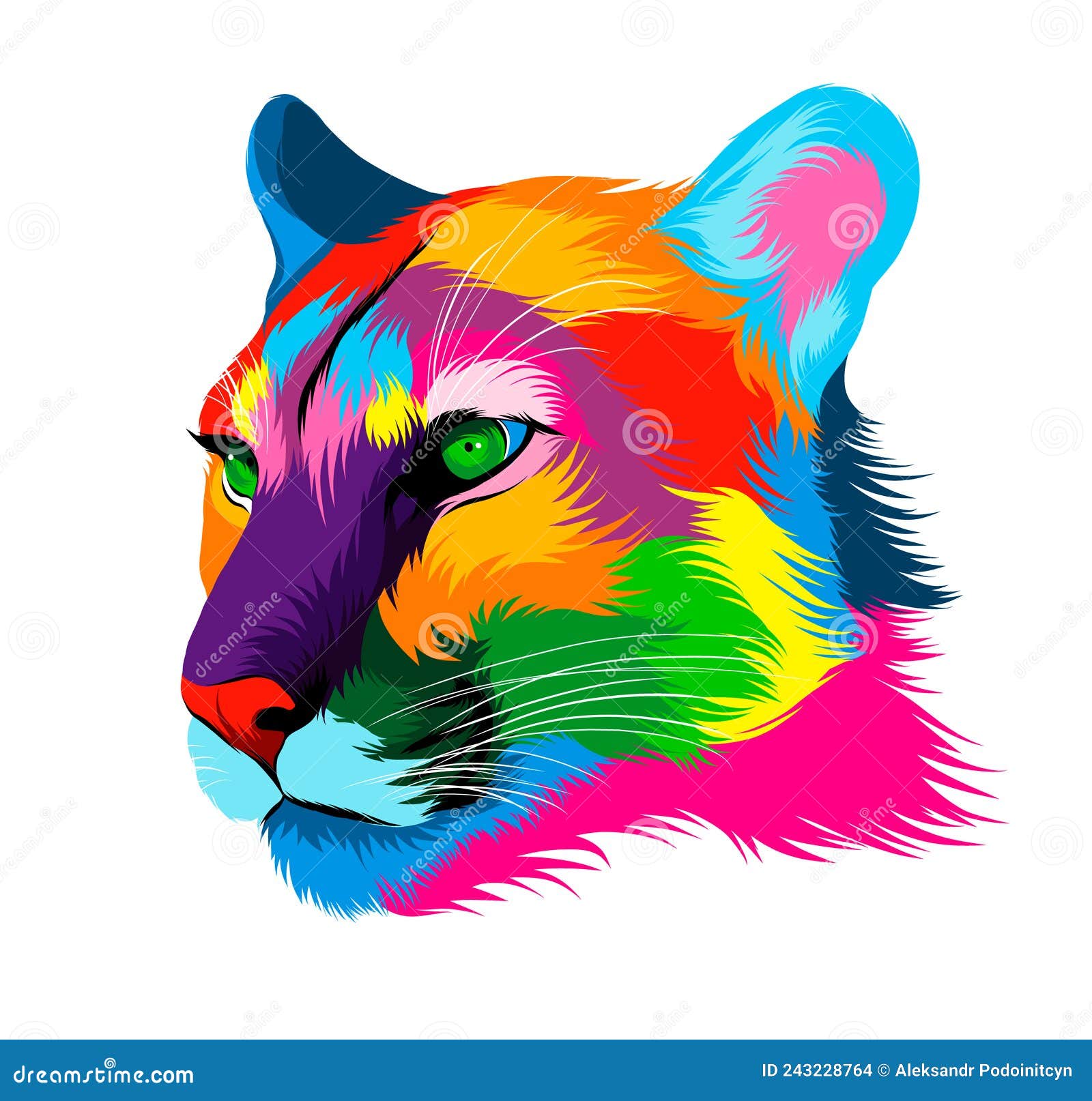 Abstract Puma, Cougar Head Portrait from Multicolored Paints. Colored ...