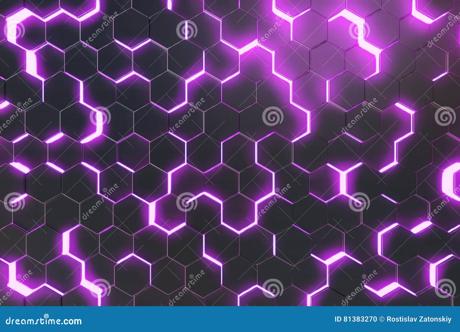 Abstract Purple Background of Futuristic Surface with Hexagons. 3d ...