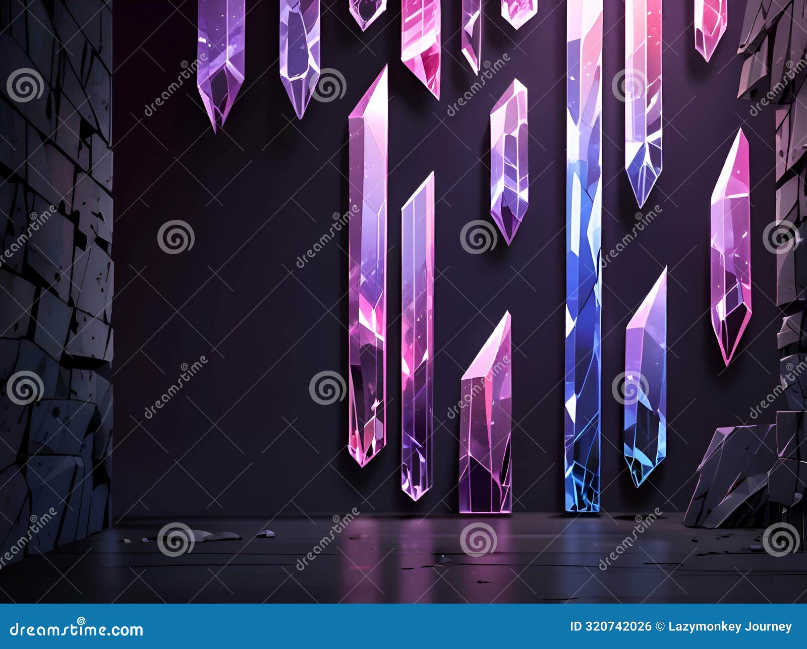 Abstract Purple Blue Crystal Corridor with Rugged Walls Stock ...