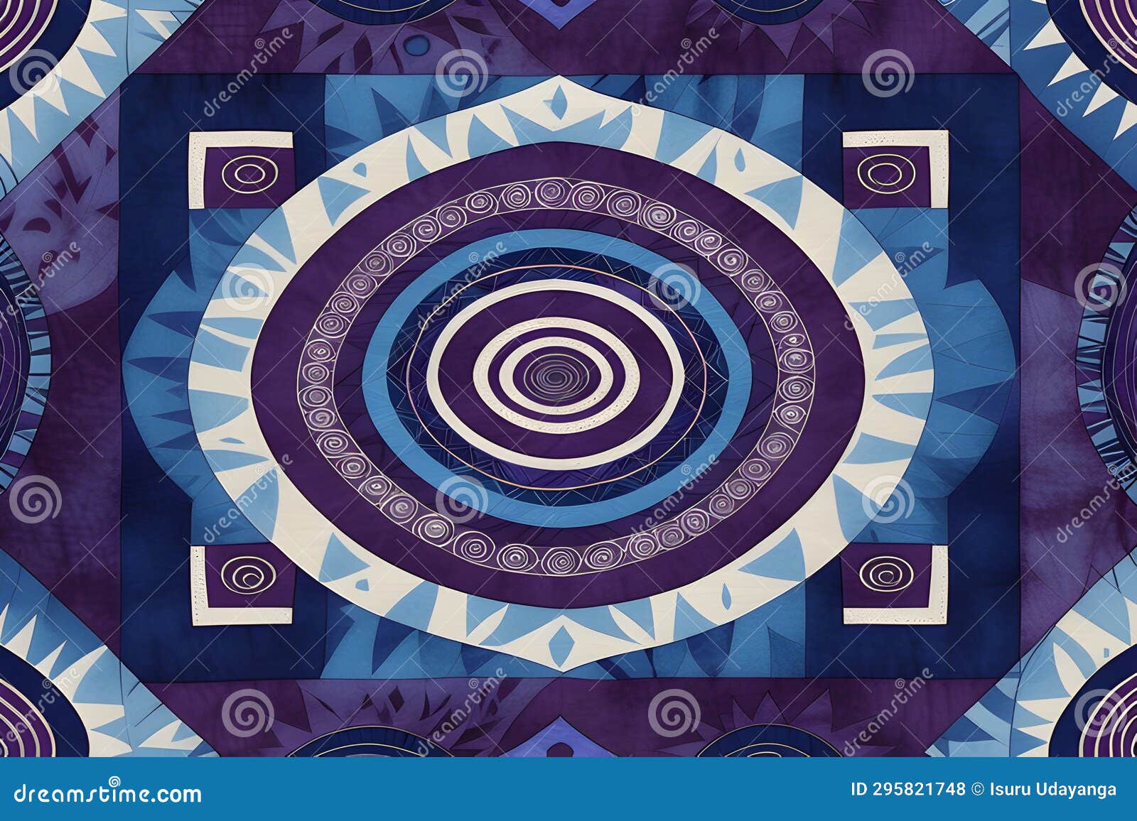 Abstract Purple and Blue Geometric Shapes and Patterns. Batik-Inspired ...