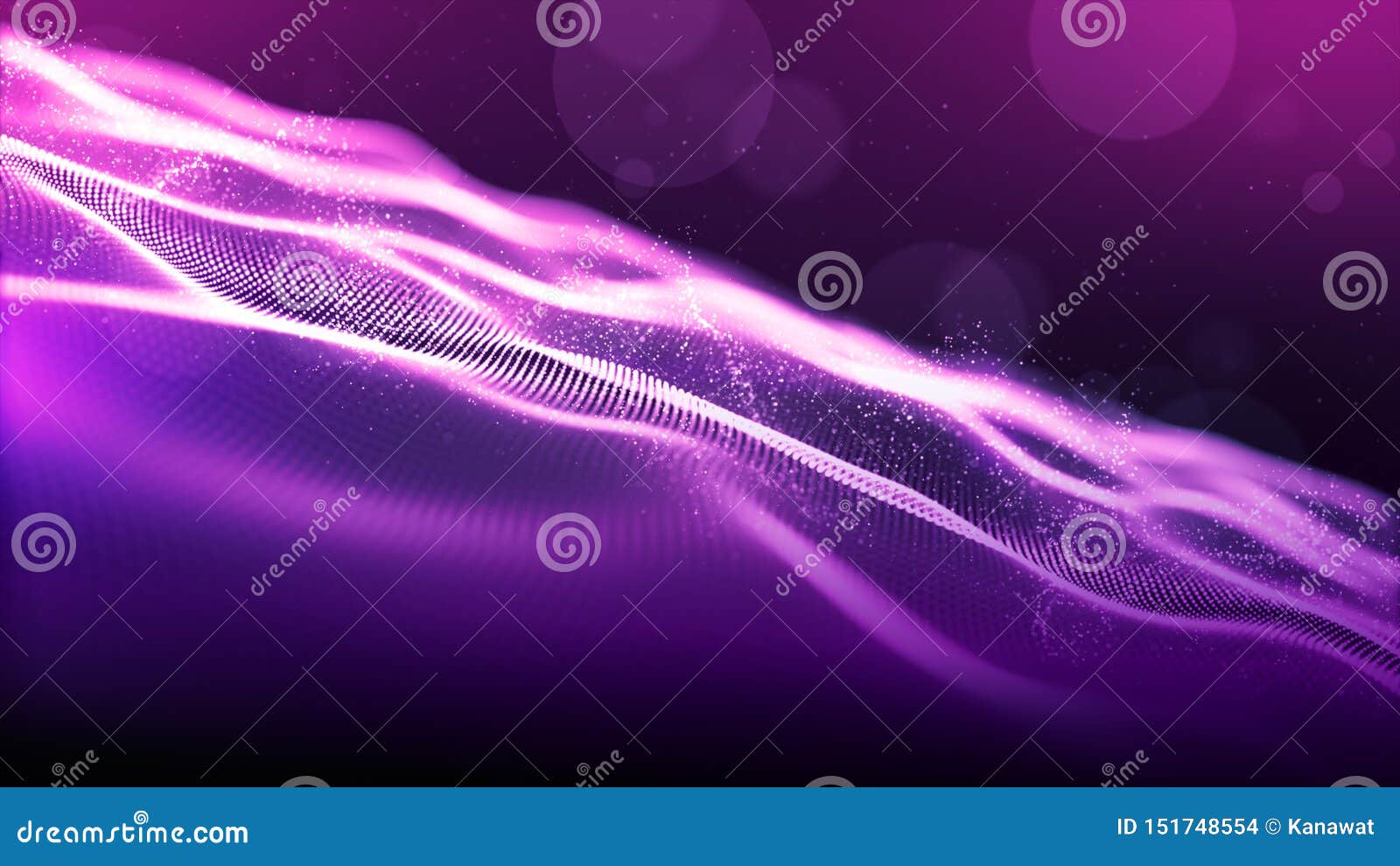 Abstract Purple Color. Digital Cyber Space Particles Wave with Bokeh ...
