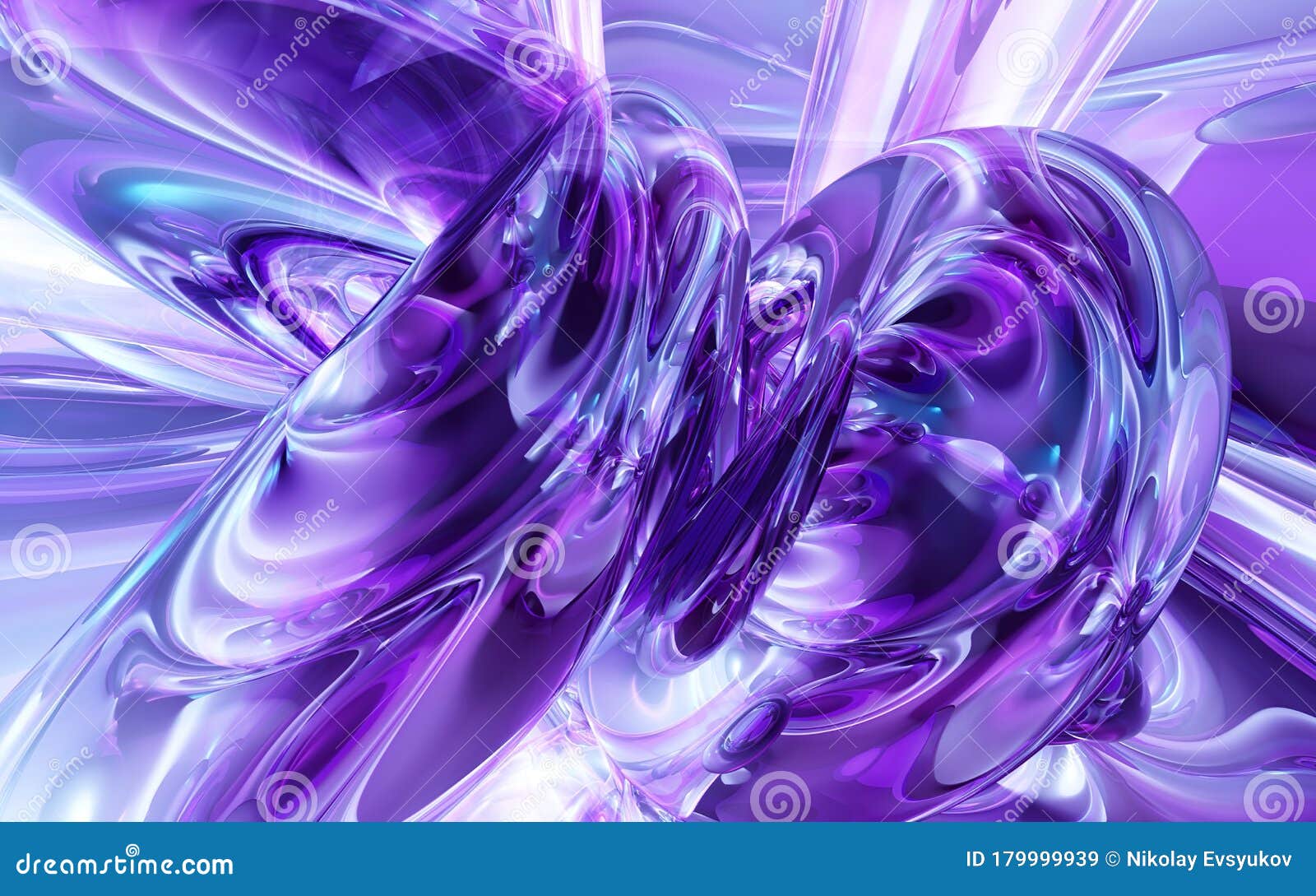 Abstract Purple 3d Illustration. Flowing Reflections Stock Illustration ...
