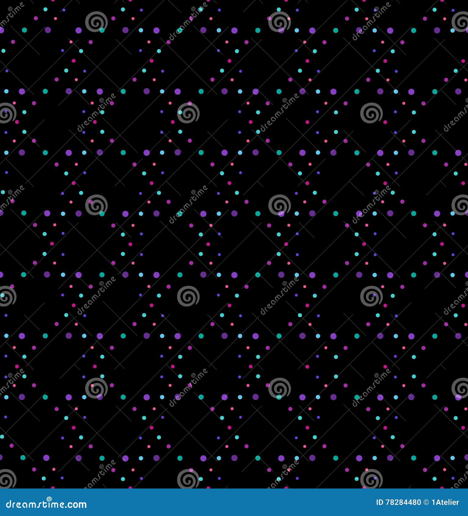 Abstract Purple Geometric Polka Dot Seamless Vector Pattern on Black ...