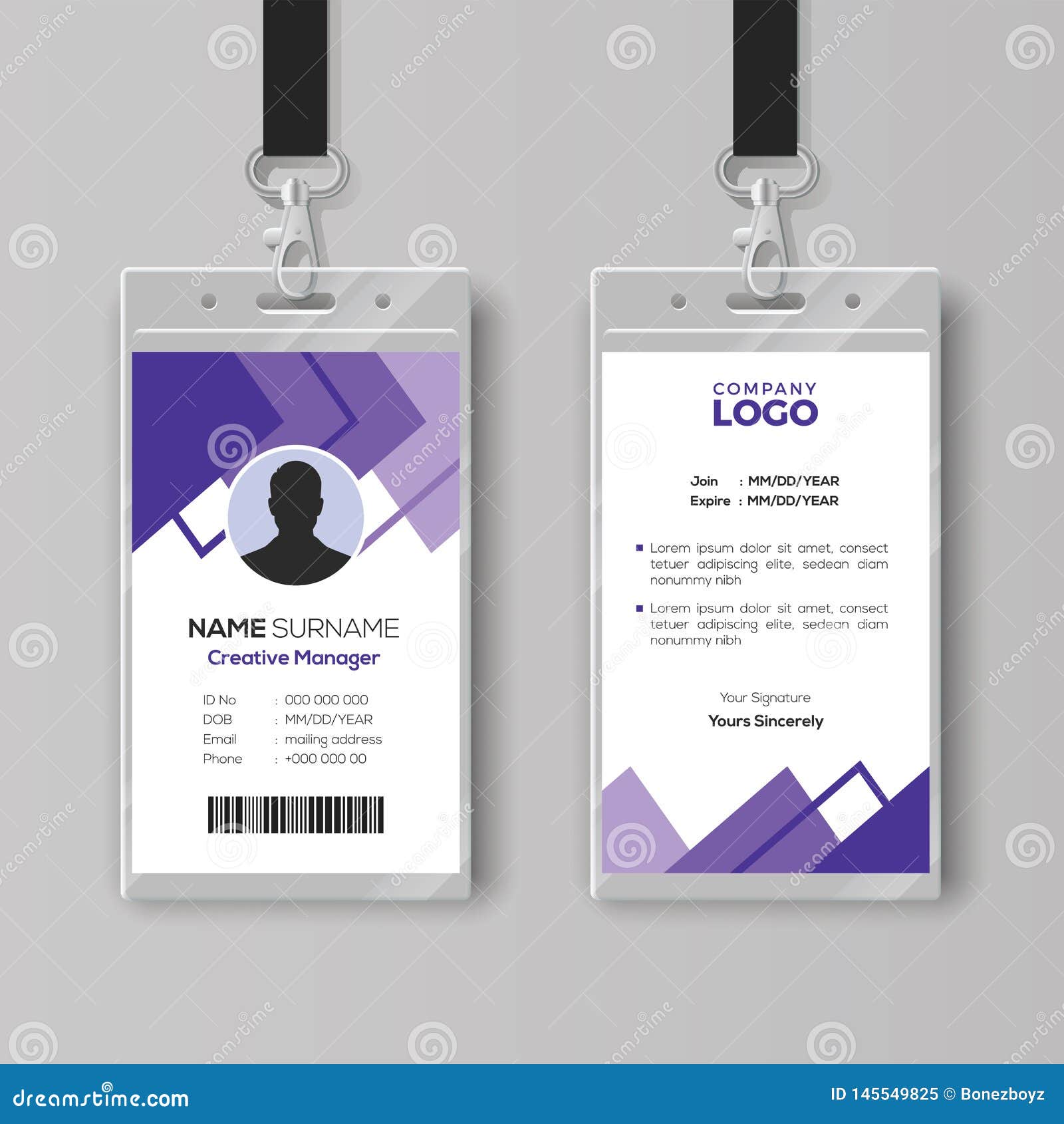 Abstract Purple ID Card Design Template Stock Vector - Illustration of ...