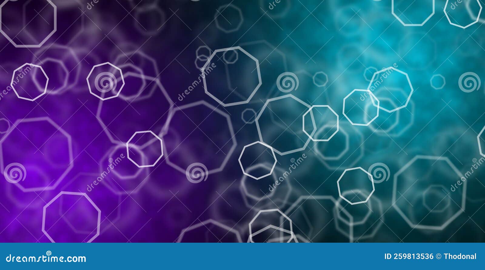 Abstract Purple and Light Blue Background with Flying Octogonal Shapes ...