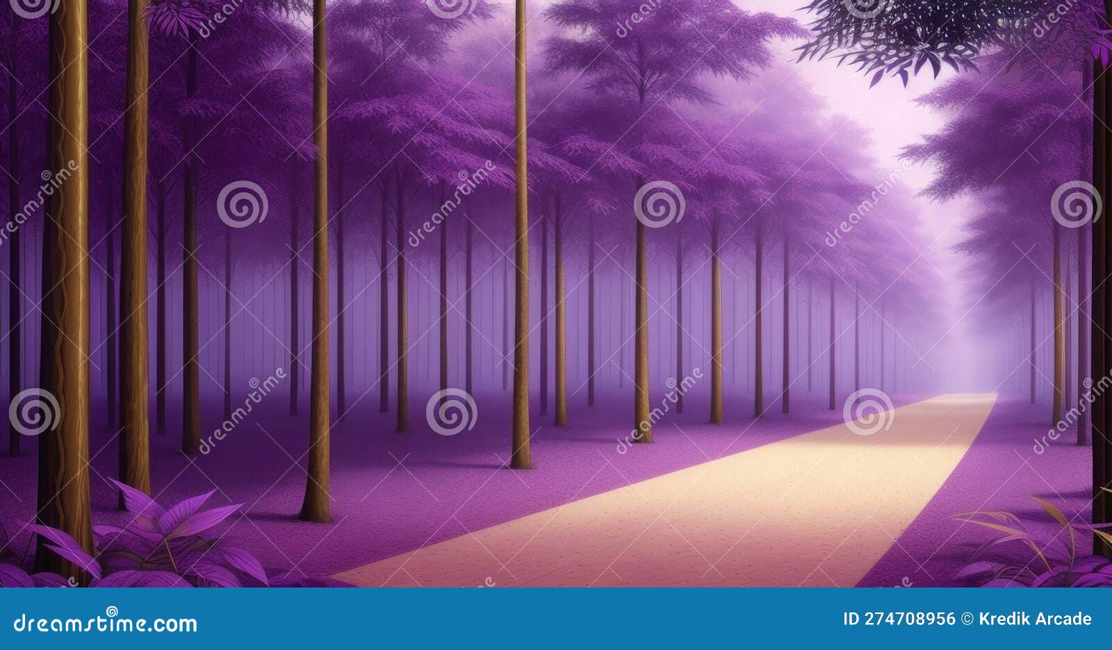 Abstract Purple Pine Forest Pathway Stock Illustration - Illustration ...
