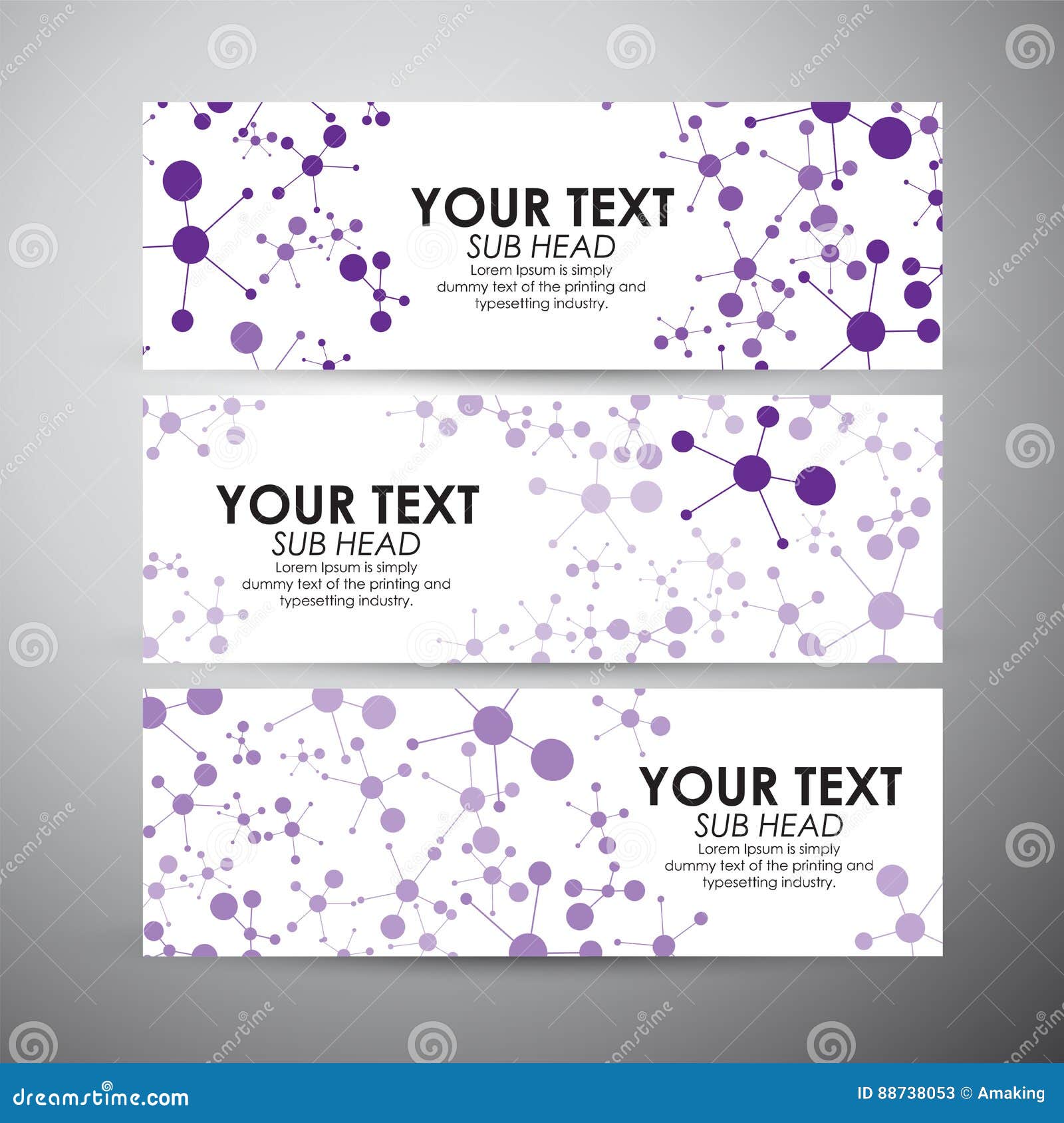 Abstract Purple Science Background with Molecules. Vector Banners Set ...