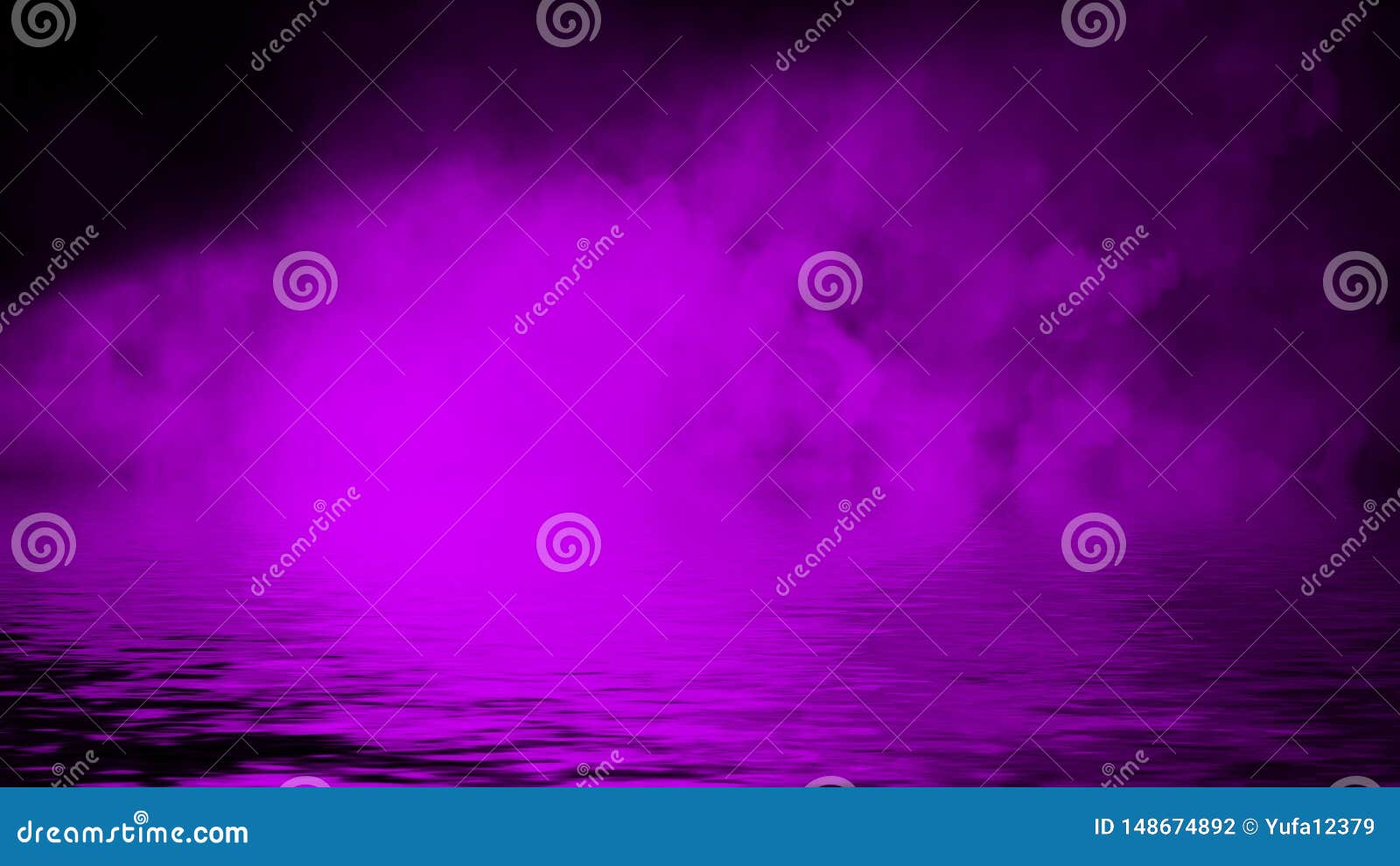 Abstract Purple Smoke with Reflection in Water .Lighting Spotlighting ...