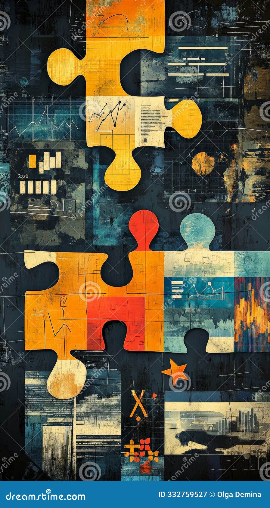 Abstract Puzzle Pieces with Business Graphs and Charts in the ...