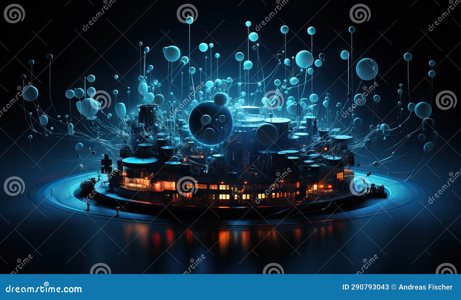 Abstract Quantum Communication Concept on Blue Background. Stock Image ...