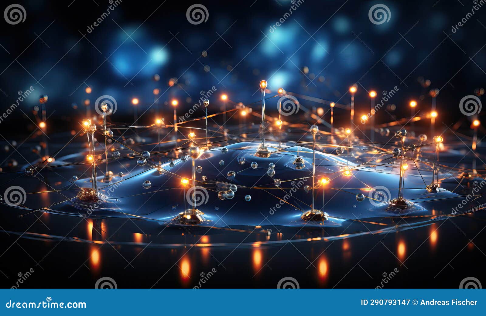 Abstract Quantum Communication Concept on Blue Background. Stock ...