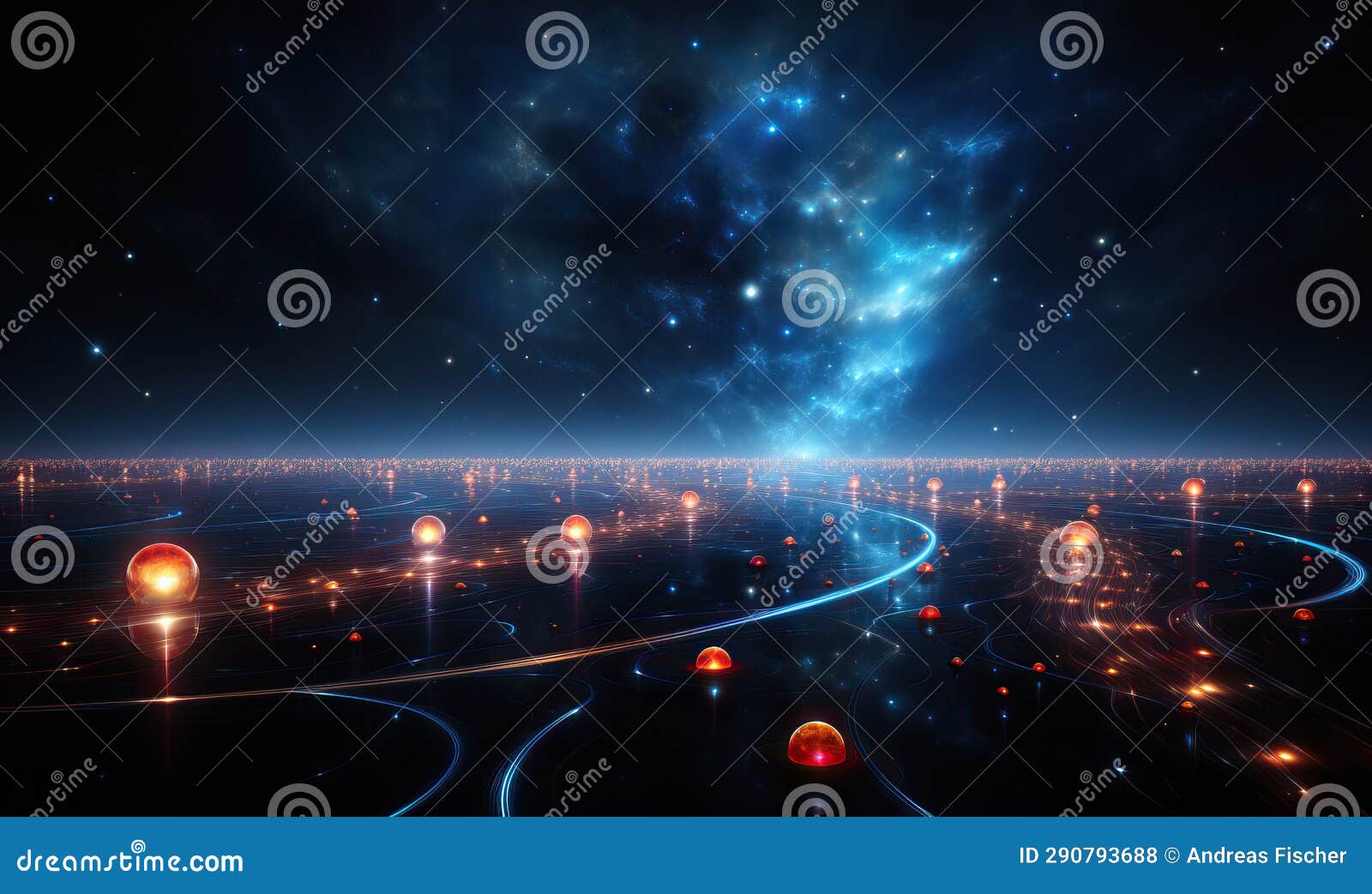 Abstract Quantum Communication Concept on Blue Background. Stock Photo ...