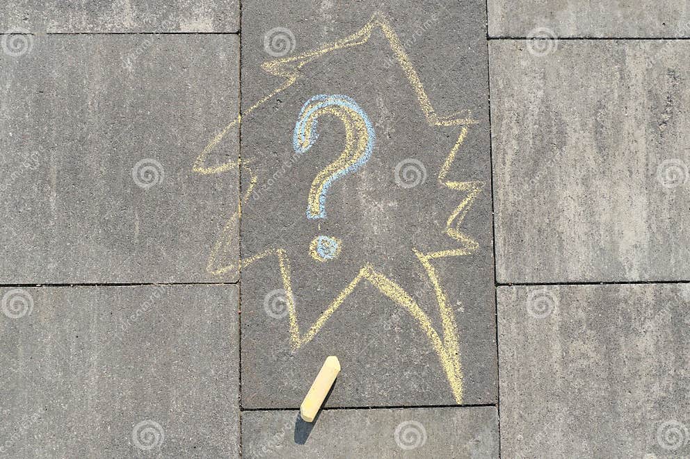 Abstract Question Mark Drawn in Crayons on Gray Asphalt Stock Photo ...
