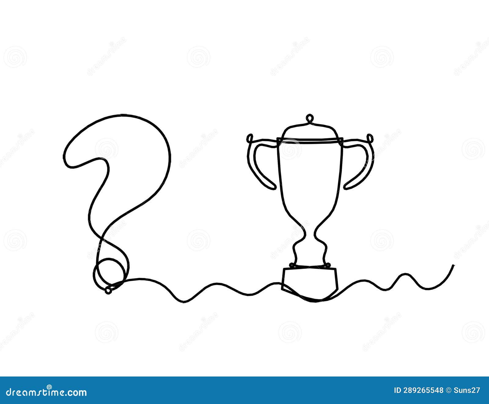 Abstract Question Mark with Trophy As Continuous Lines Drawing on White ...
