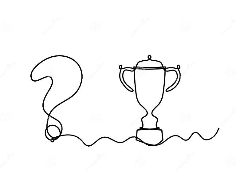 Abstract Question Mark with Trophy As Continuous Lines Drawing on White ...