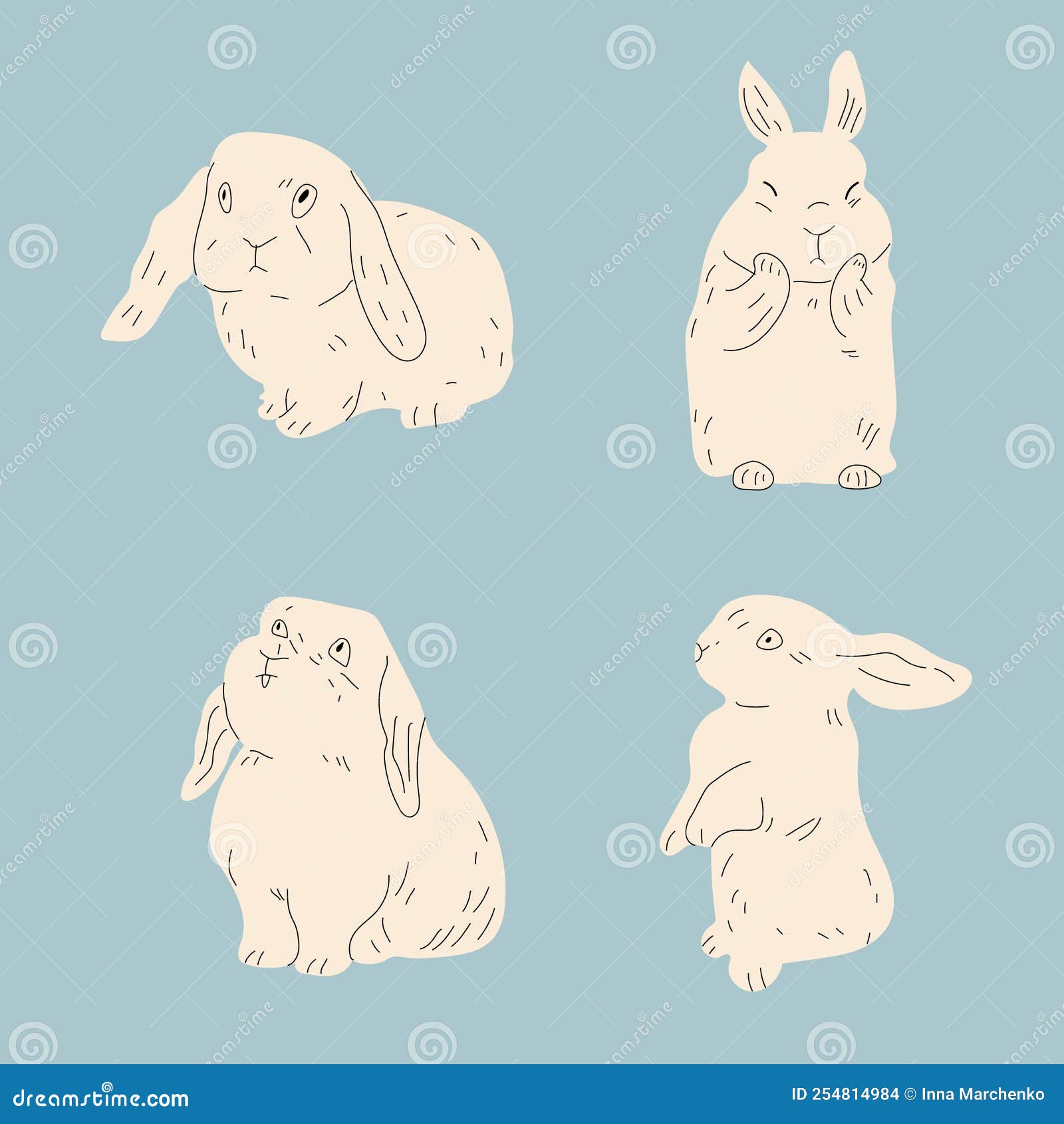 Abstract Rabbits. Flat Design. Hand Drawn Vector Set Stock Vector ...
