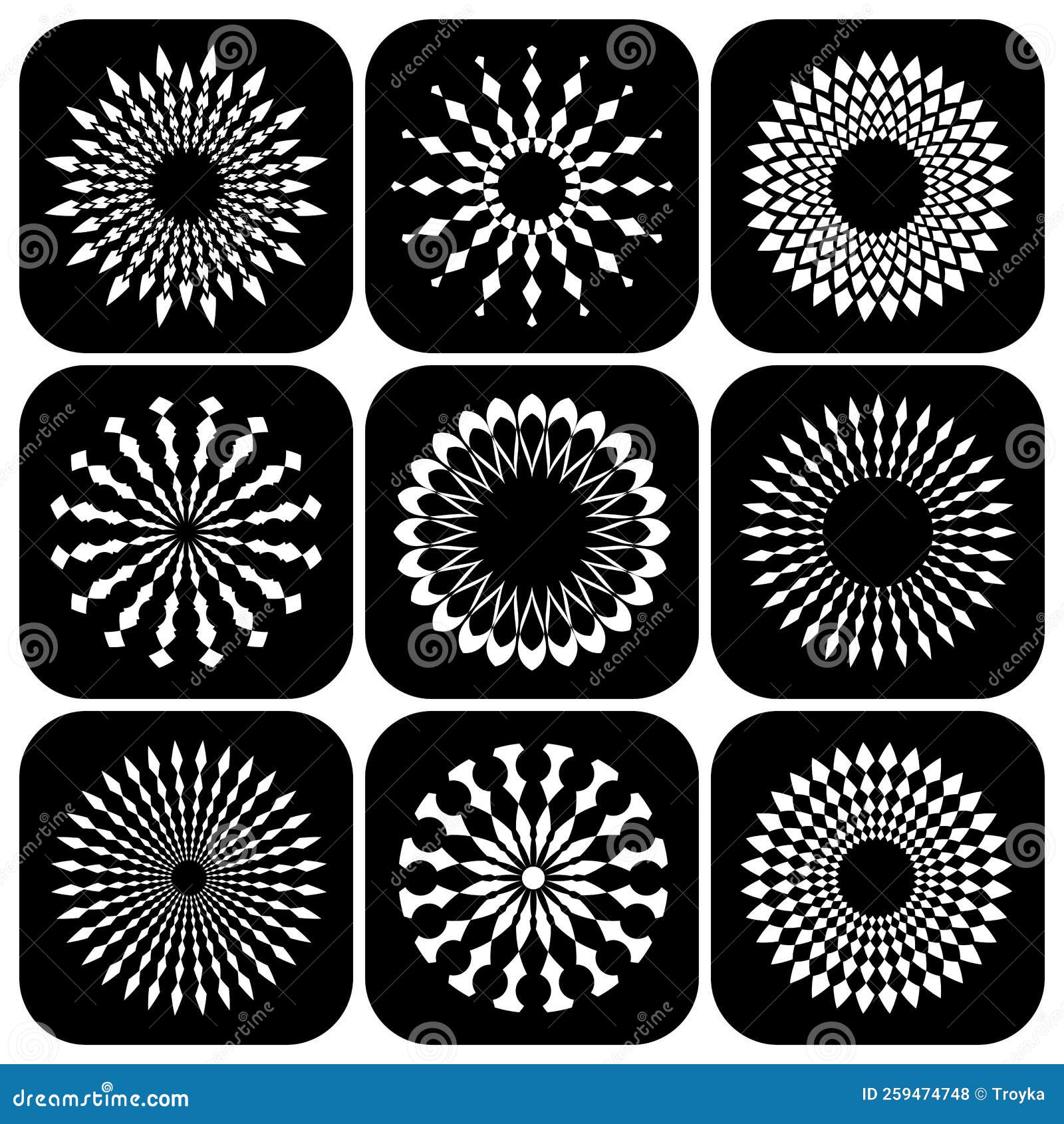 Abstract Radial Circle Icons Set. Black and White Design Elements Stock ...