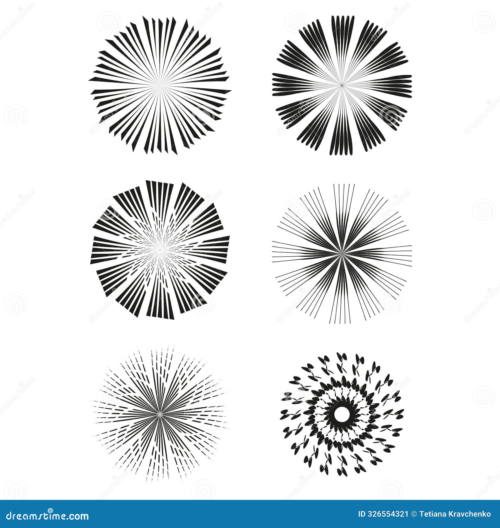 Abstract Radial Shapes. Black and White. Geometric Patterns. Vector ...