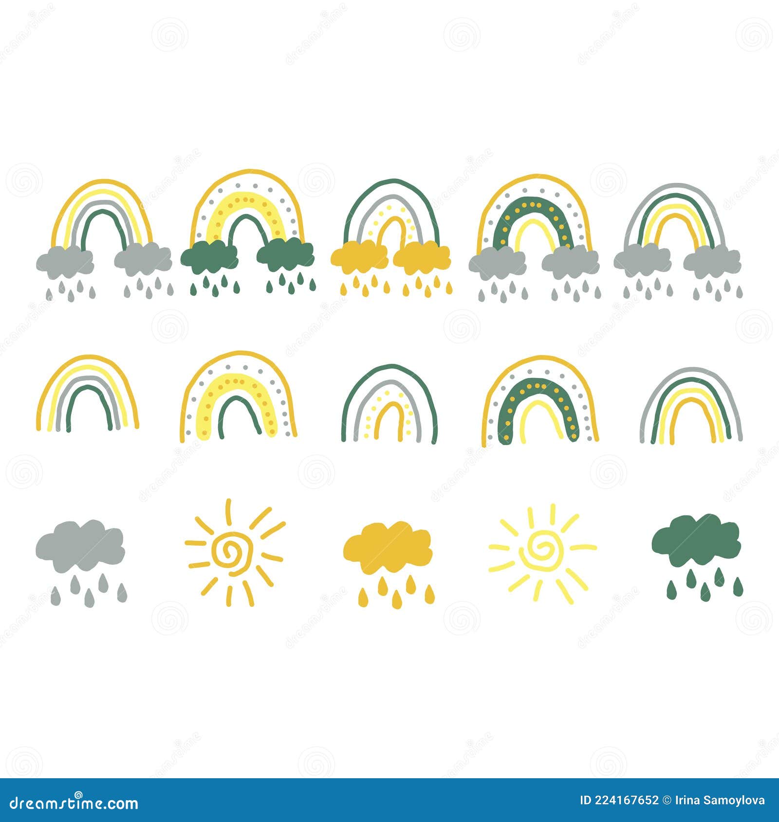 Abstract Rainbow Hand Drawn Set in Boho Style. Trending Colors 2021 ...