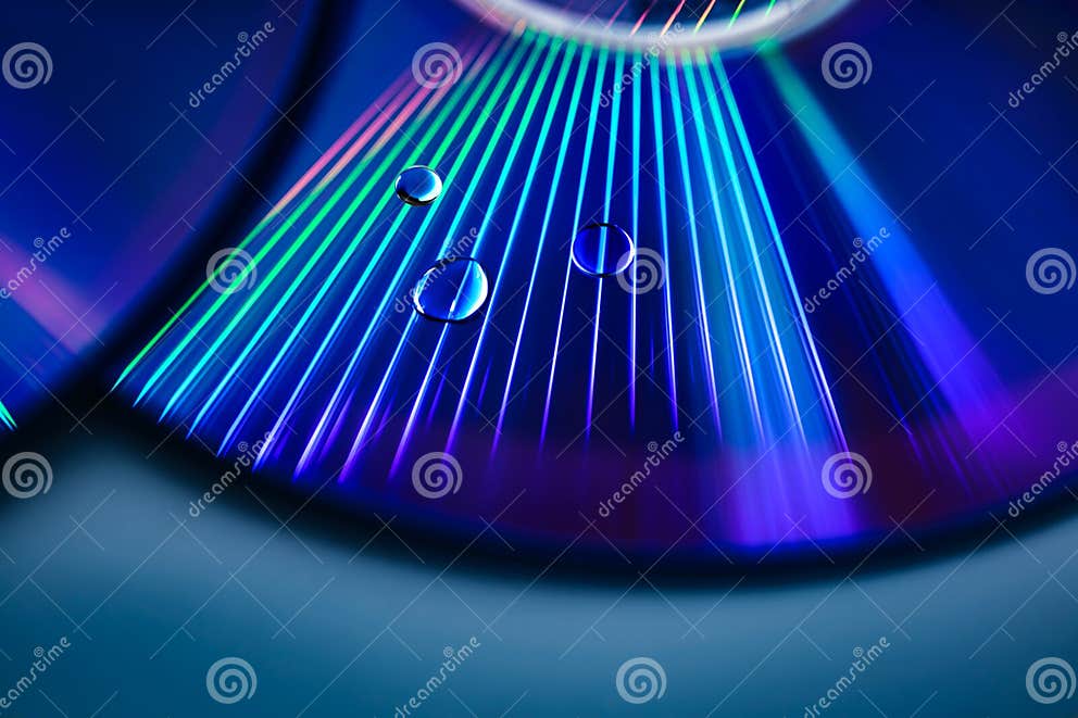 Abstract Rainbow Light Rays Reflection on Cd Surface with Water Drops ...