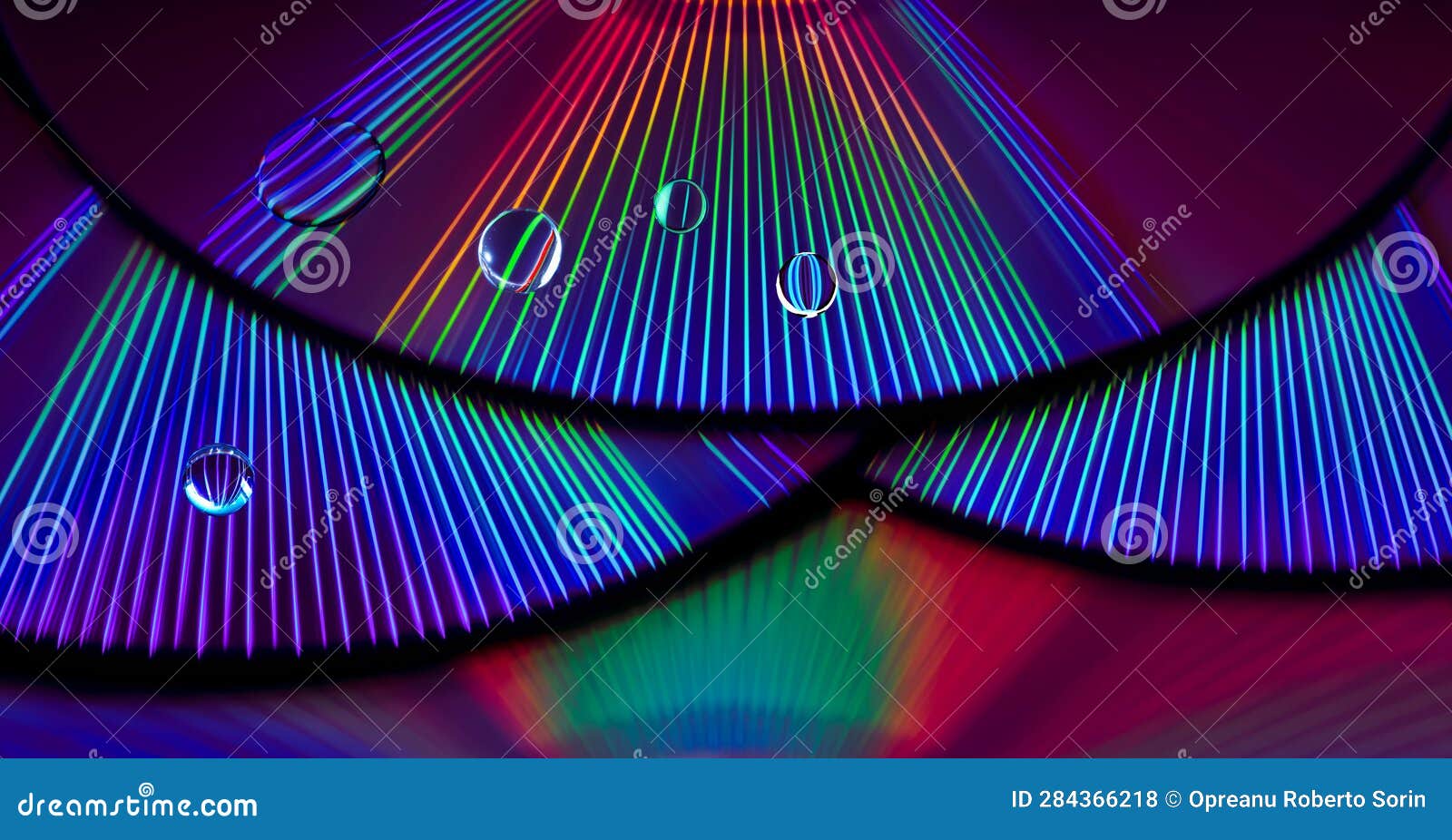 Abstract Rainbow Light Rays Reflection on Cd Surface with Water Drops ...