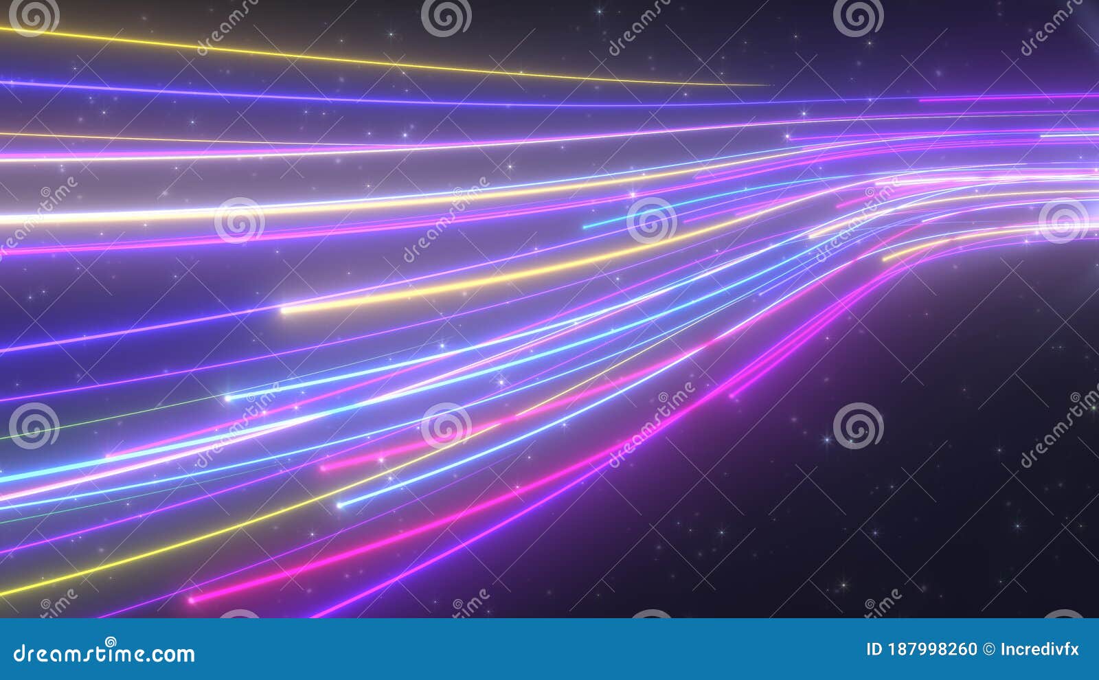 Abstract Rainbow Light Trail Curve Streams Flow and Glowing Stars ...