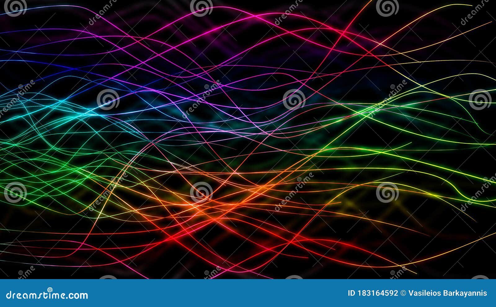 Abstract Rainbow Lines in Black Background, Glowing with Neon Effect ...