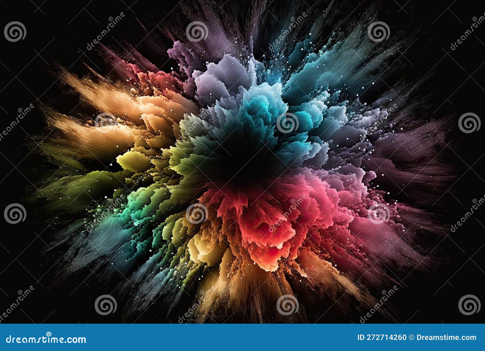 Abstract Rainbow Pattern Mist Explosion on Black Background Digital ...