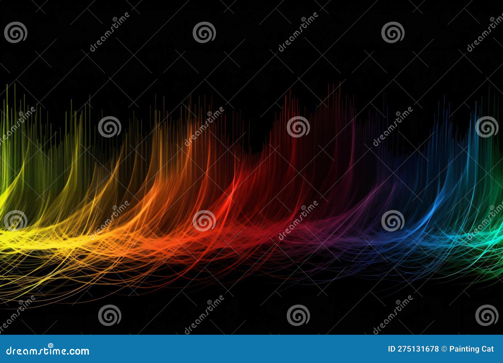 Abstract Rainbow Wave on Black Background with Copyspace, Illustration ...