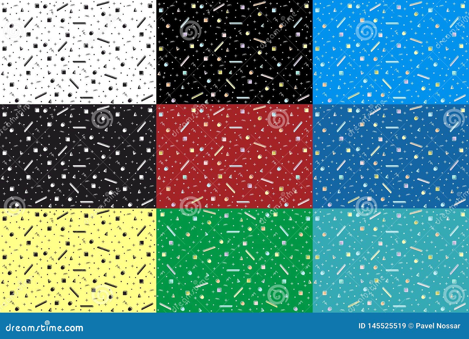 Abstract Random Colorful Geometric Shapes, a Set of Seamless ...