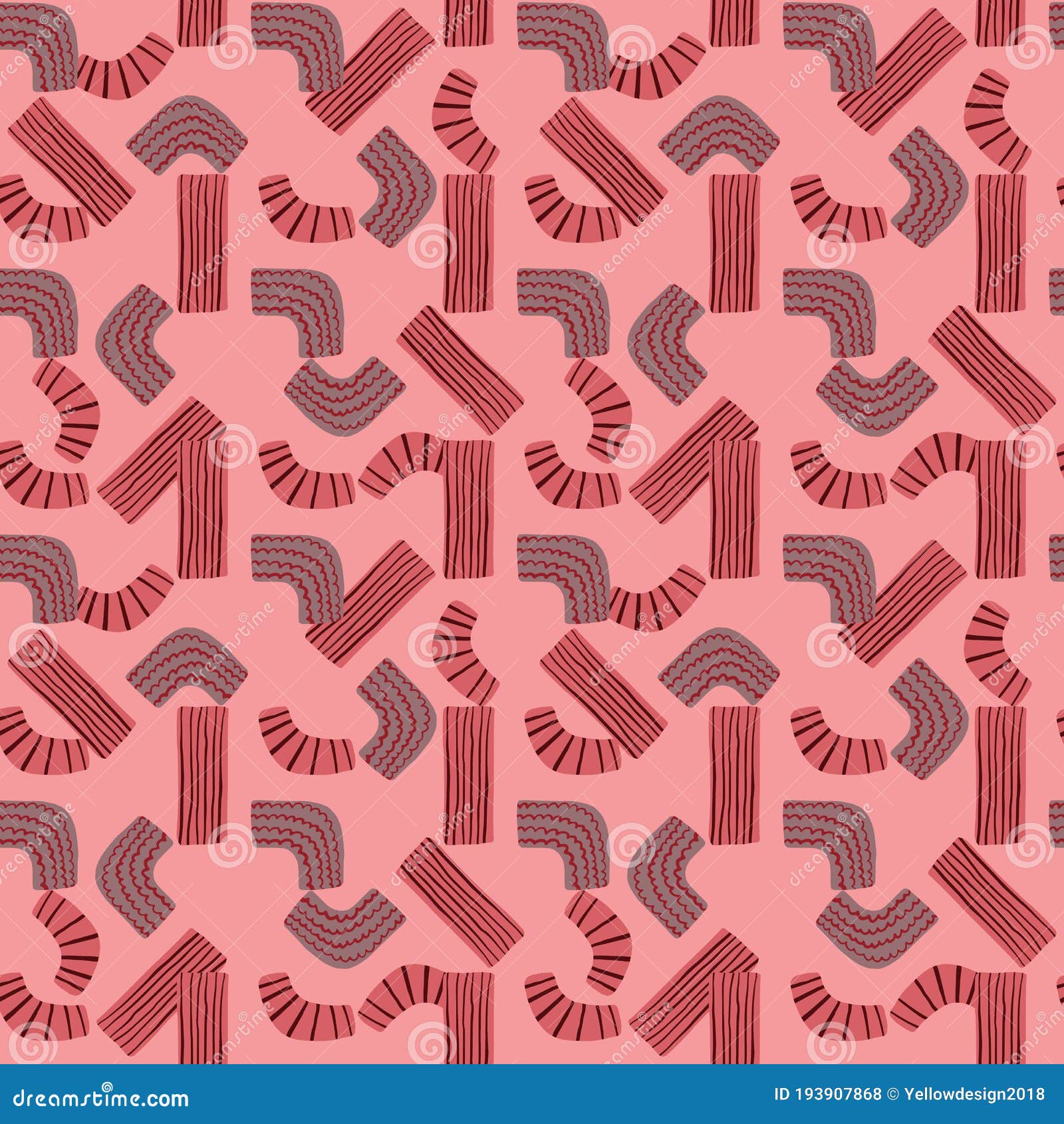 Abstract Random Figures Seamless Doodle Pattern. Red Stripped Geometry ...