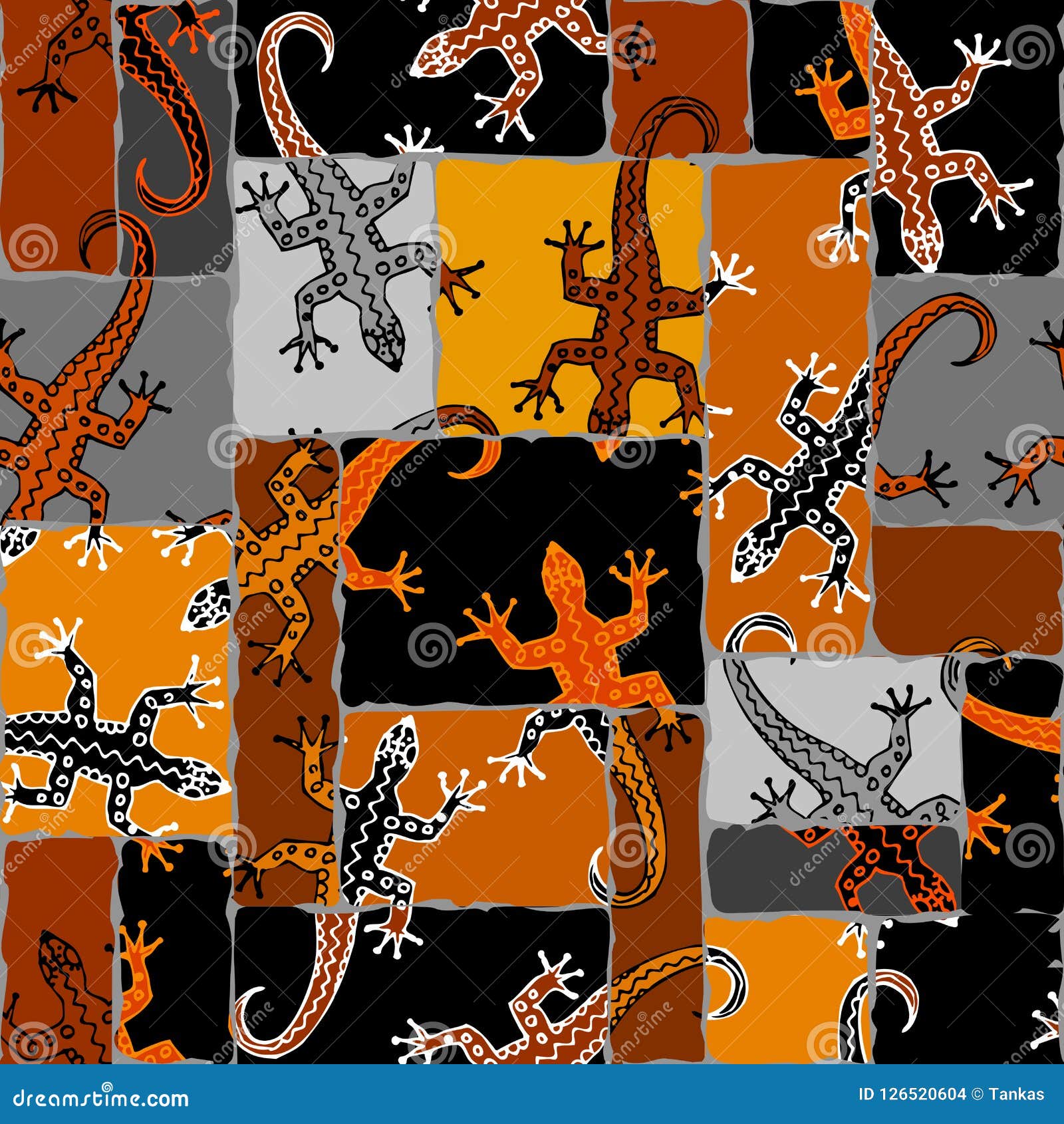 Seamless Vector Square Pattern. Brown Lizards Pattern. Stock Vector ...