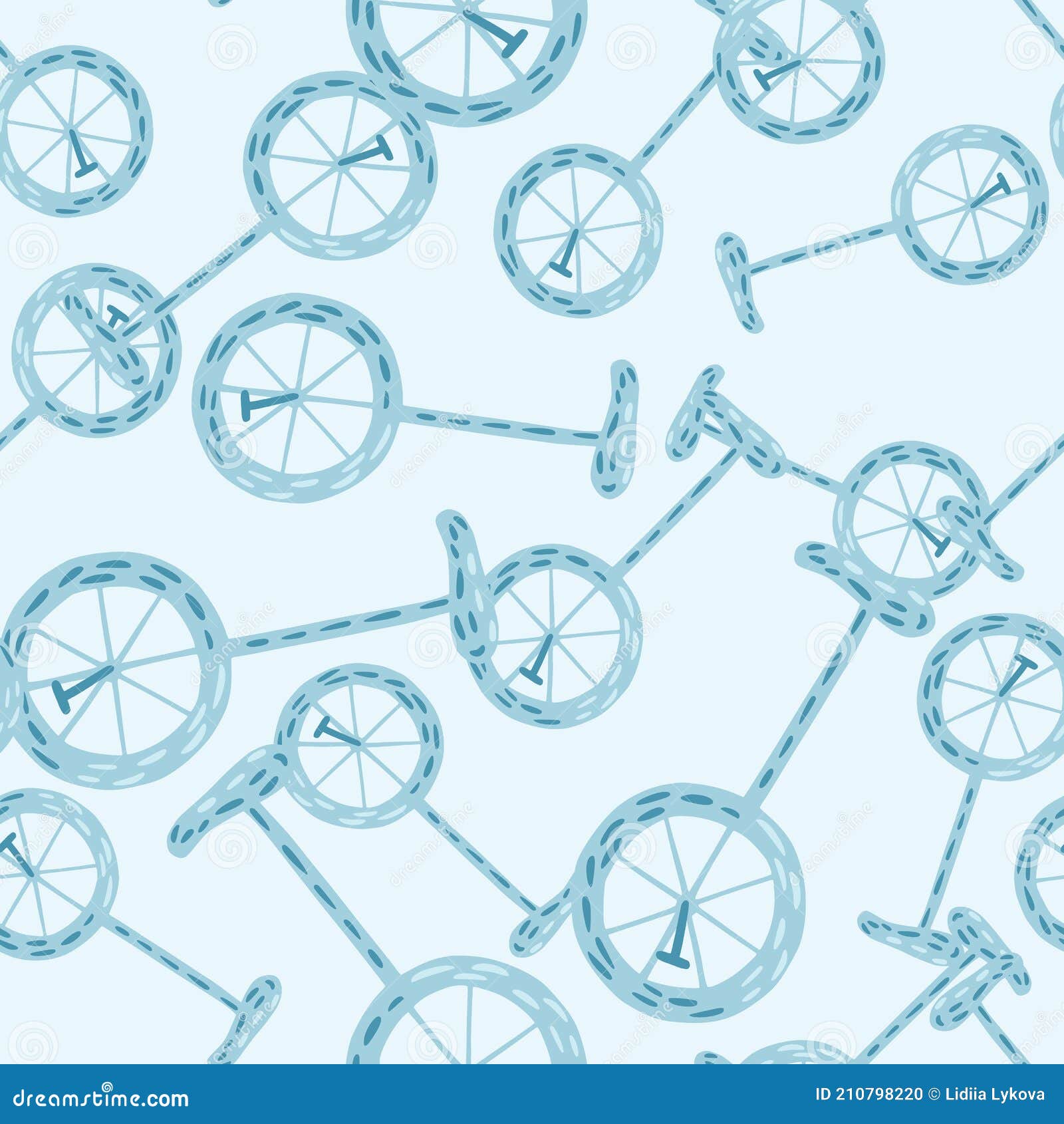 Abstract Random Seamless Pattern with Blue Bicycle Shapes. Pastel ...