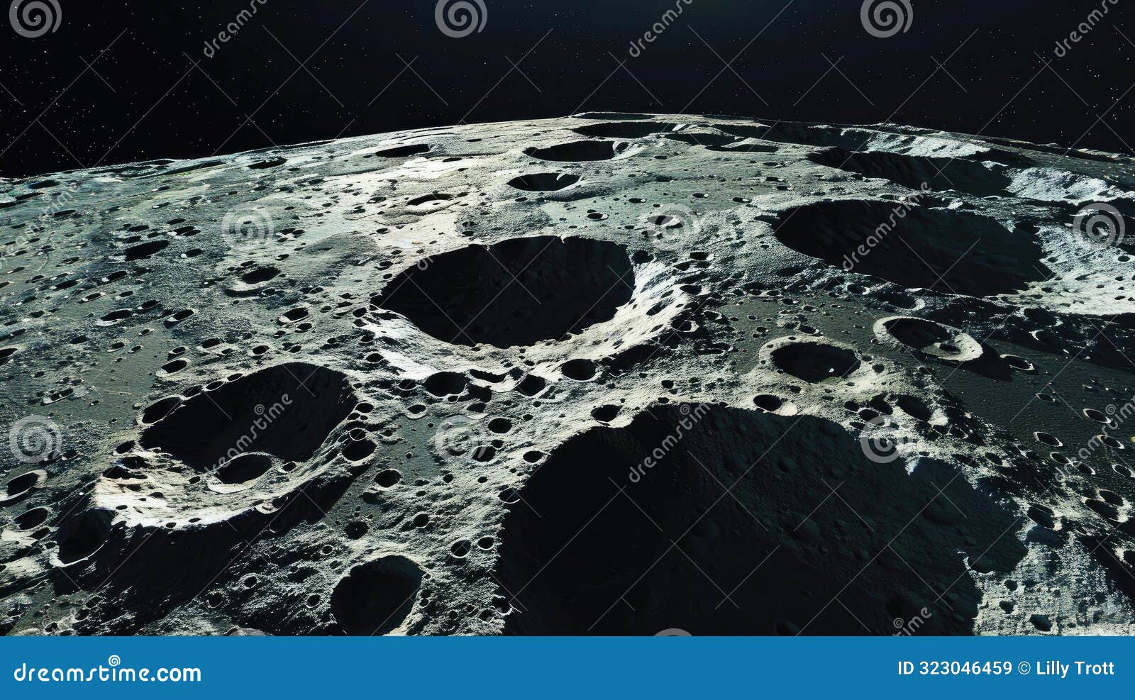 Abstract Realistic Illustration of the Moon Surface with the Round ...