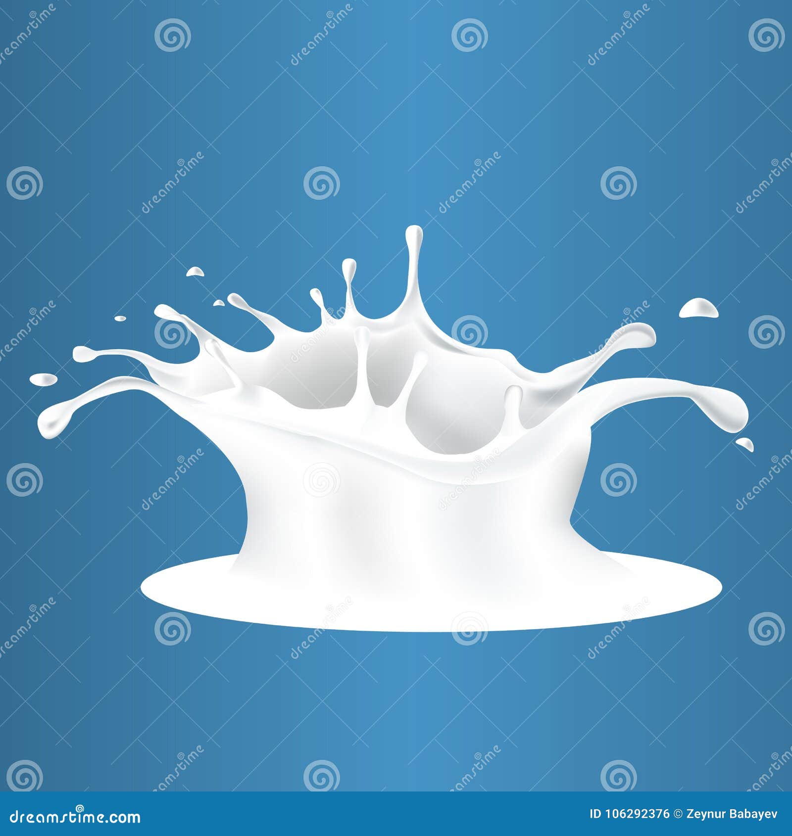 Abstract Realistic Milk Drop with Splashes Isolated on Blue Background ...