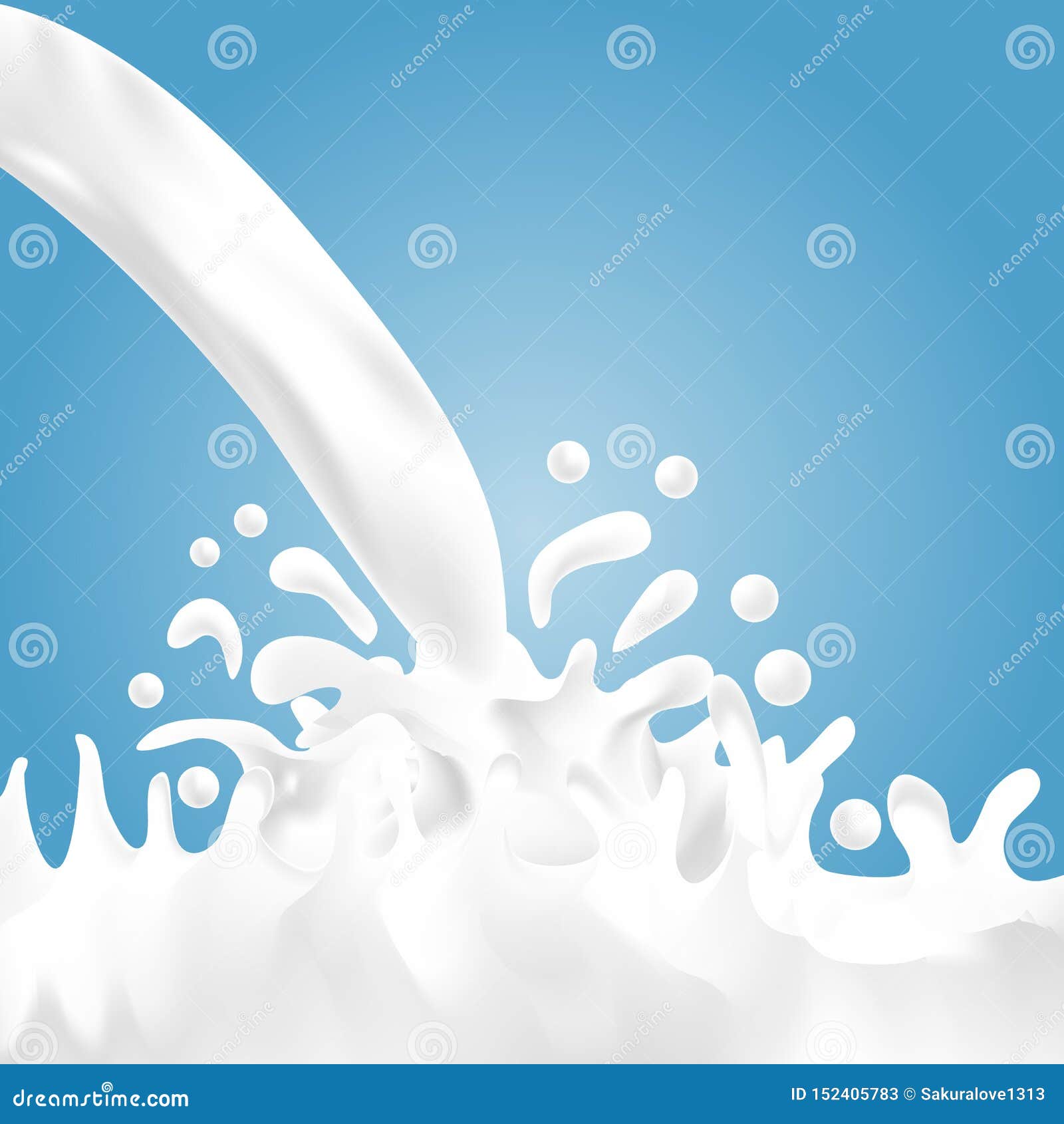 Abstract Realistic Milk Drop with Splashes Isolated on Blue Background ...