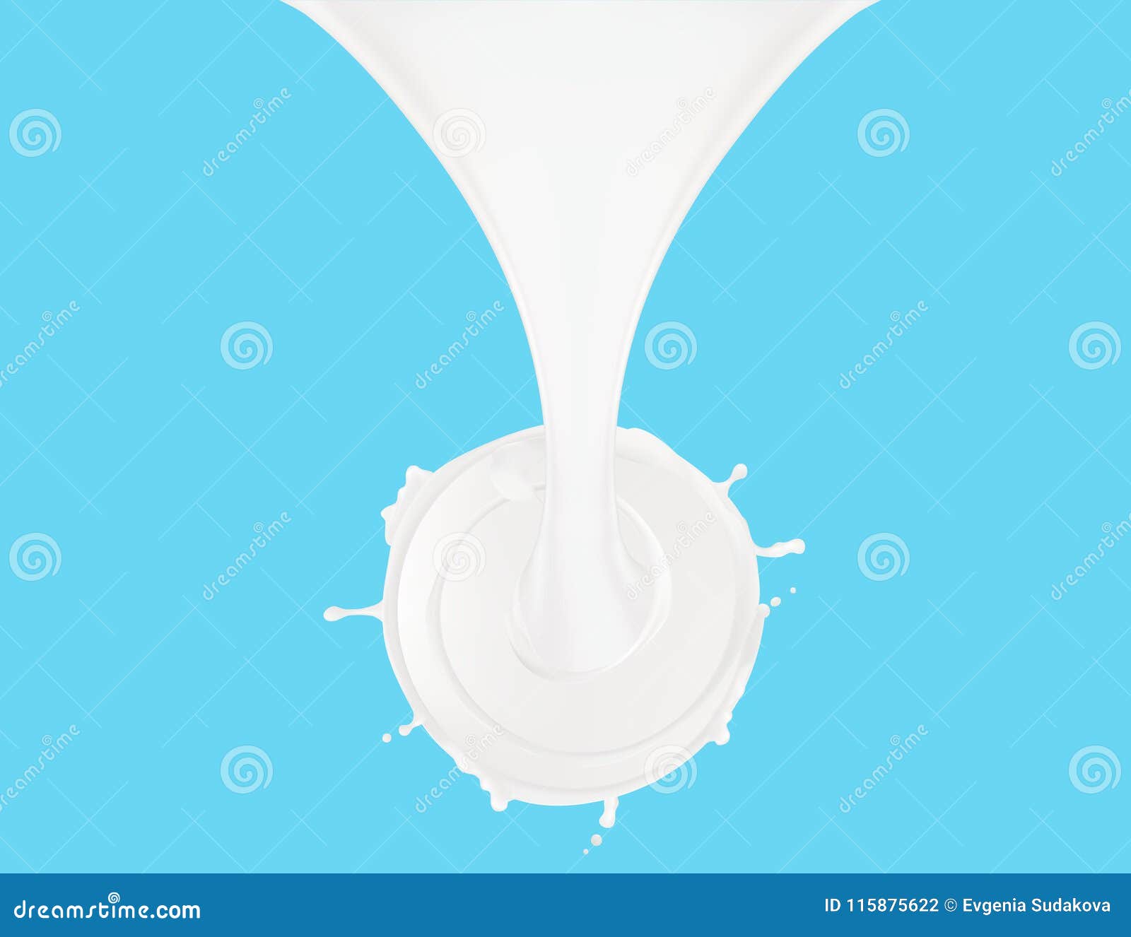 Abstract Realistic Milk Drop with Splashes Isolated on Blue Background ...