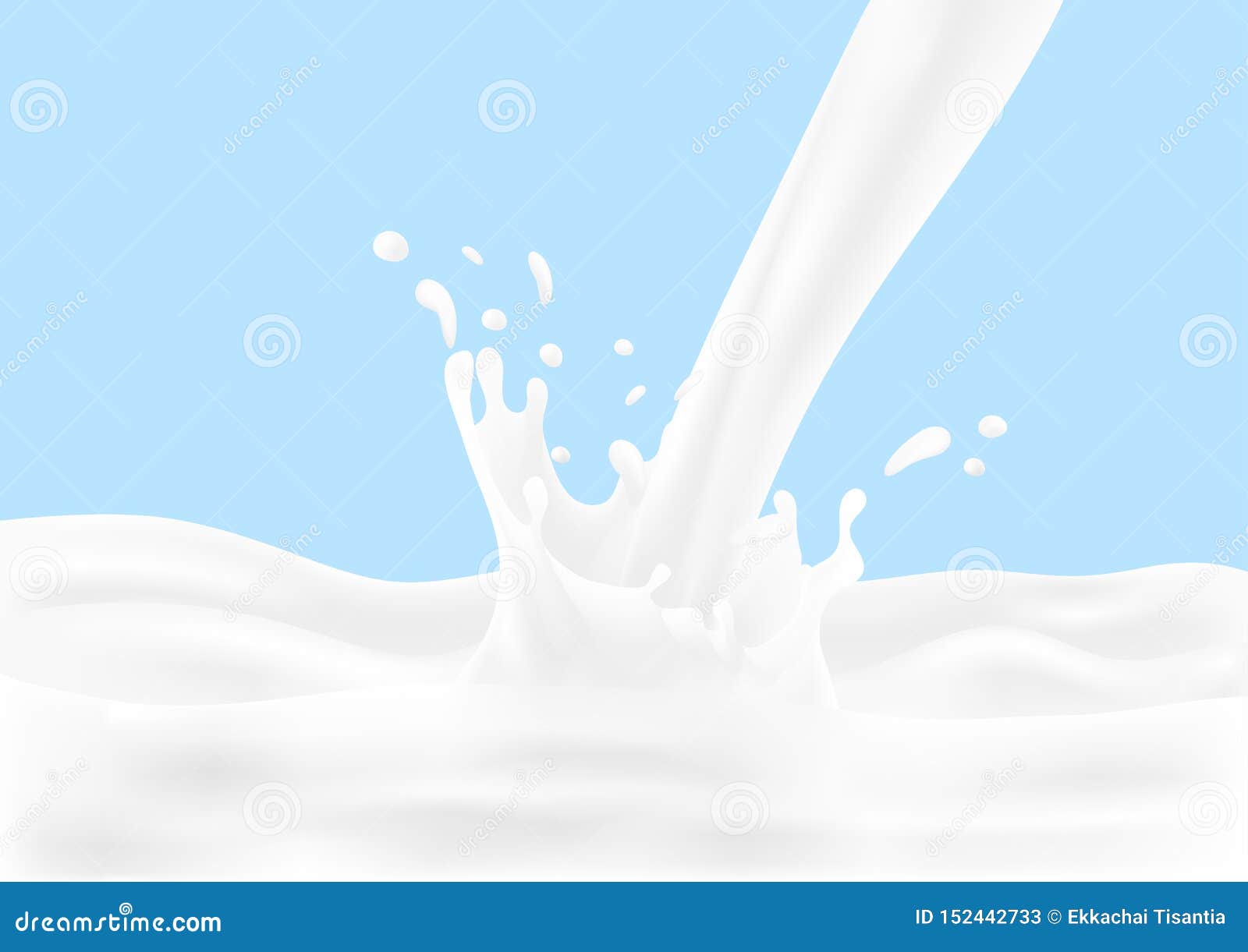 Abstract Realistic Pouring Milk Splash Isolated on Light Blue ...